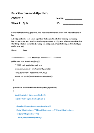 Data Structures and Algorithms - COMP610 - AUT - Studocu