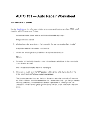Auto131 document w04Auto Repair Worksheet - AUTO 131 — Auto Repair ...