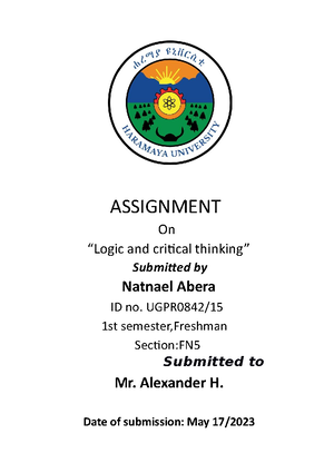 [Solved] Whats the logic and critical thinking - Introduction to logic and critical thinking ...