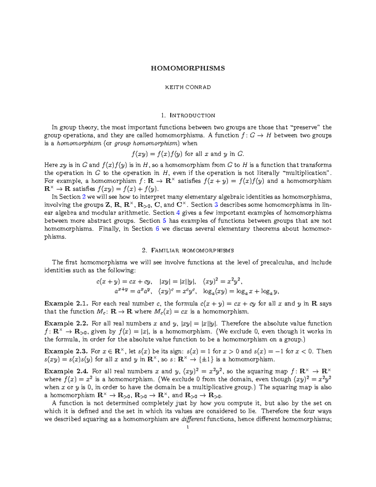 Homomorphisms - NOTES FOR COURSE - HOMOMORPHISMS KEITH CONRAD ...
