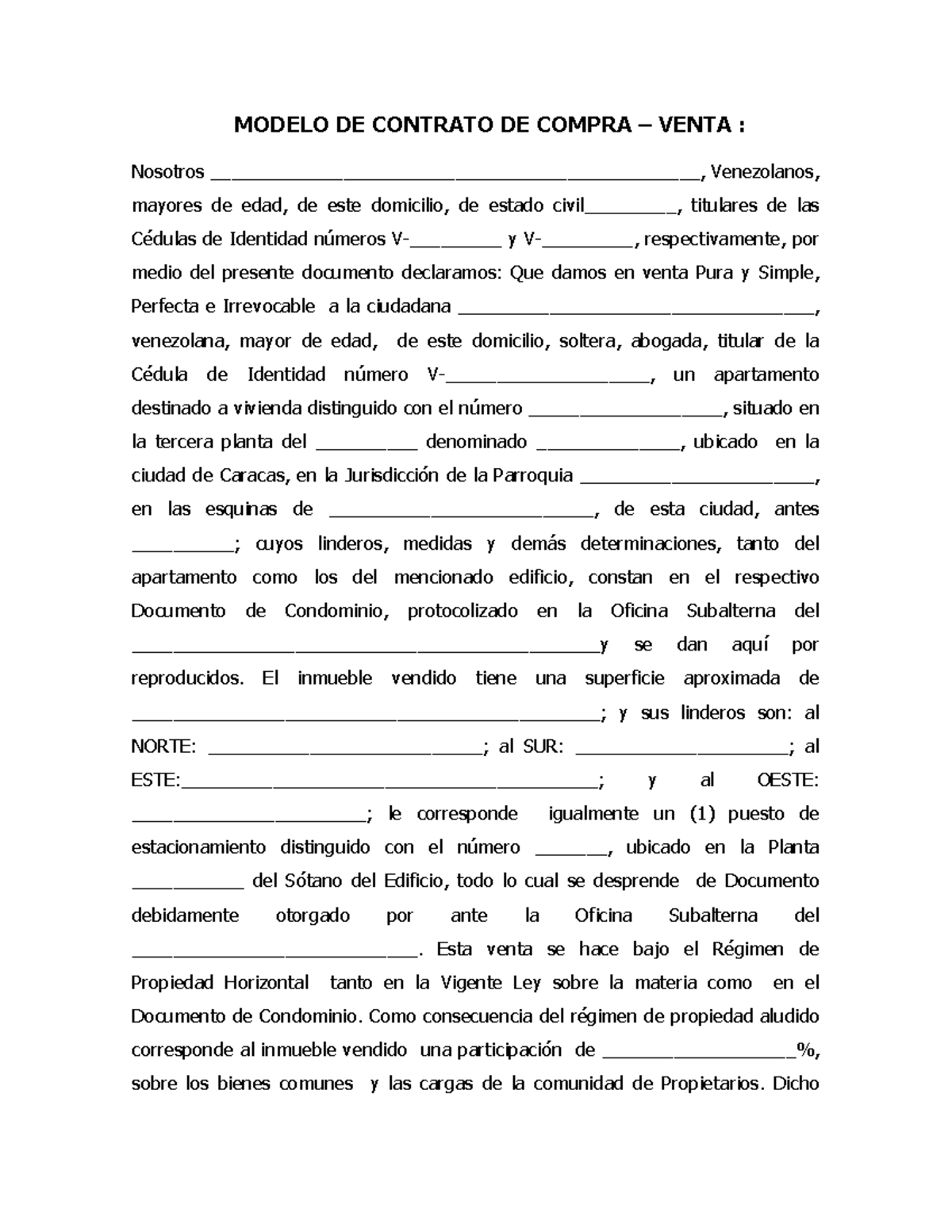 Modelo Contrato Compra - MODELO DE CONTRATO DE COMPRA – VENTA : Nosotros ...