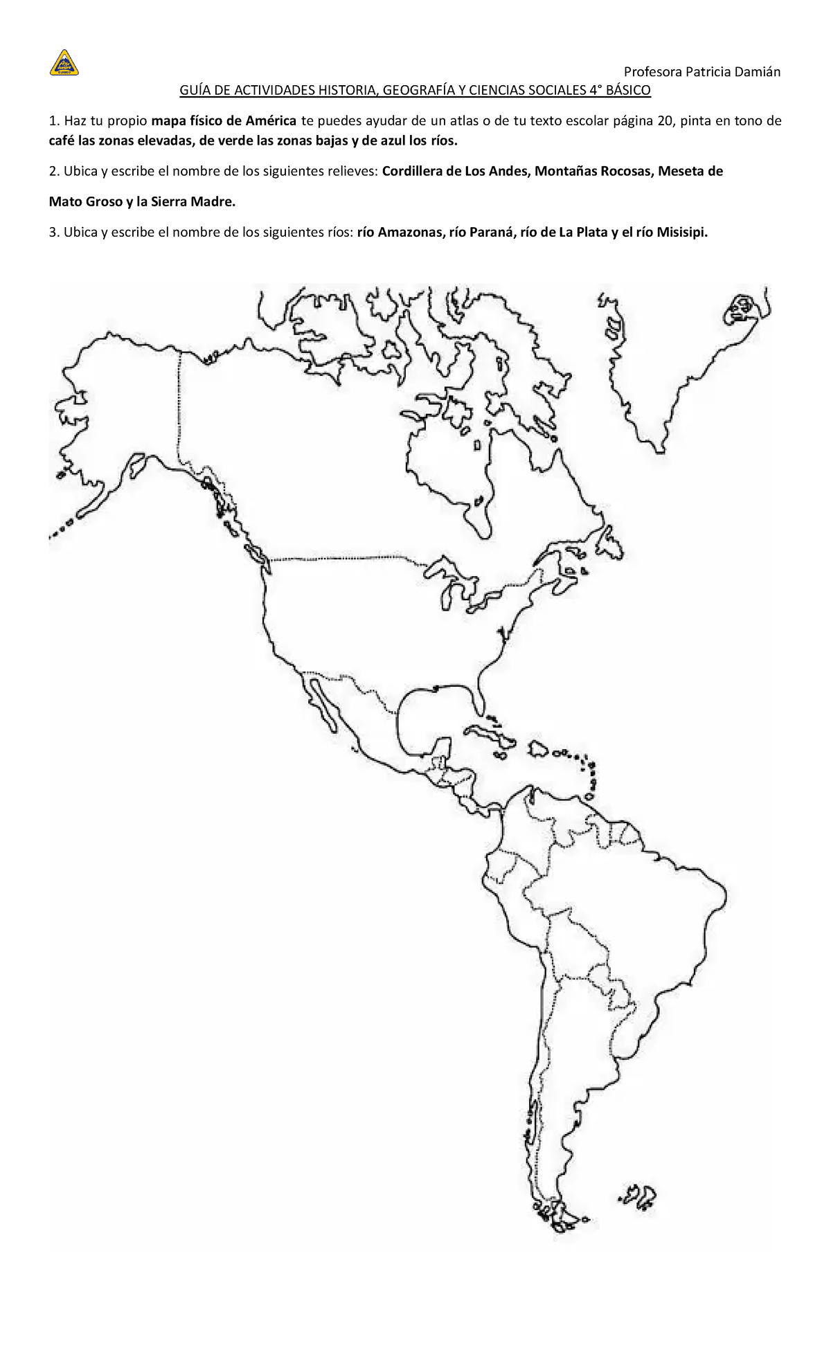 Guia de actividades Relieve DE América 4° básico - Profesora Patricia ...