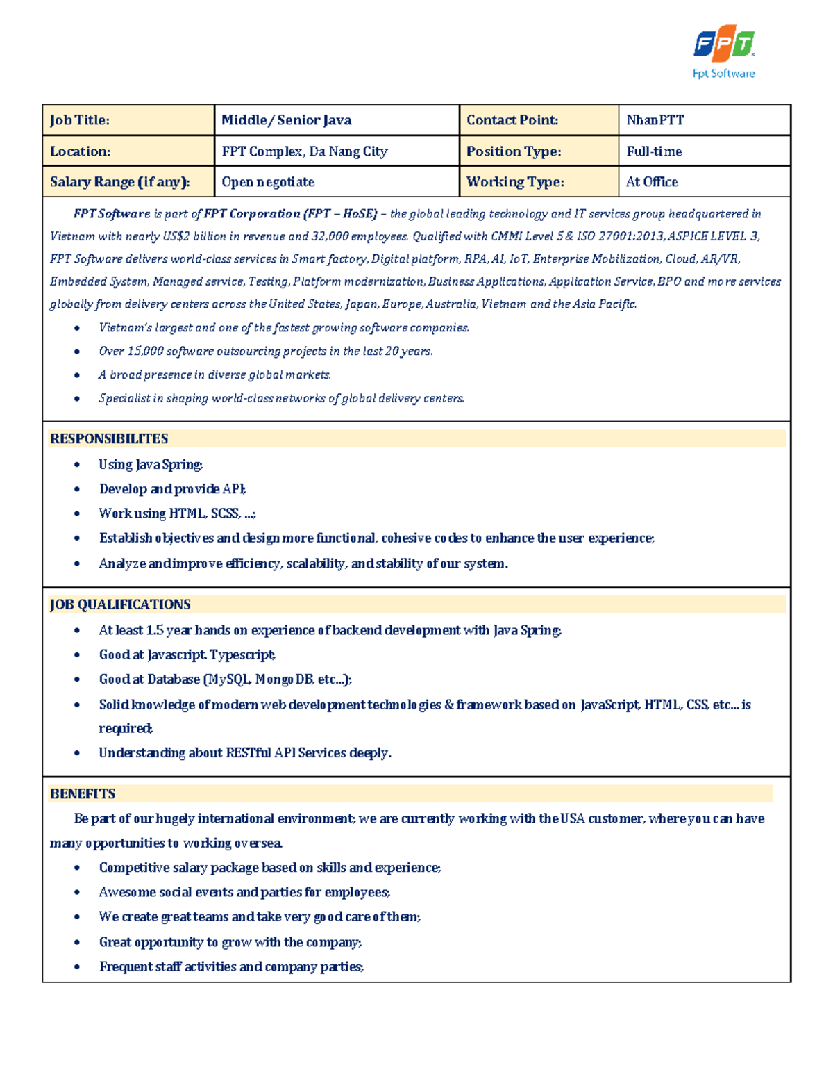 FPT-Software FDN - đây là bài tập hướng đối tượng - Job Title: Middle ...