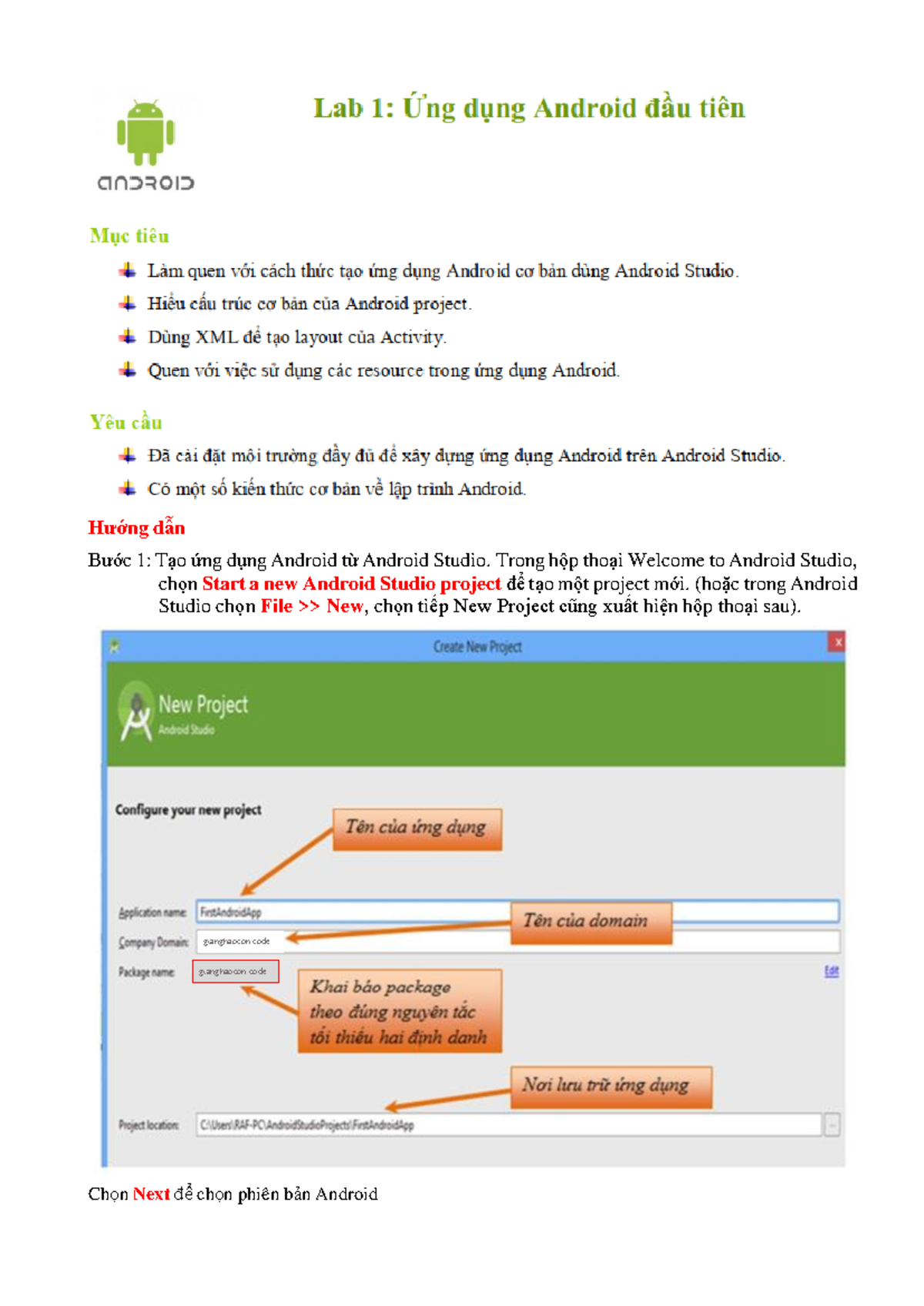 BT TH Tuan01 - Android example - Hướng dẫn Bước 1: Tạo ứng dụng Android ...