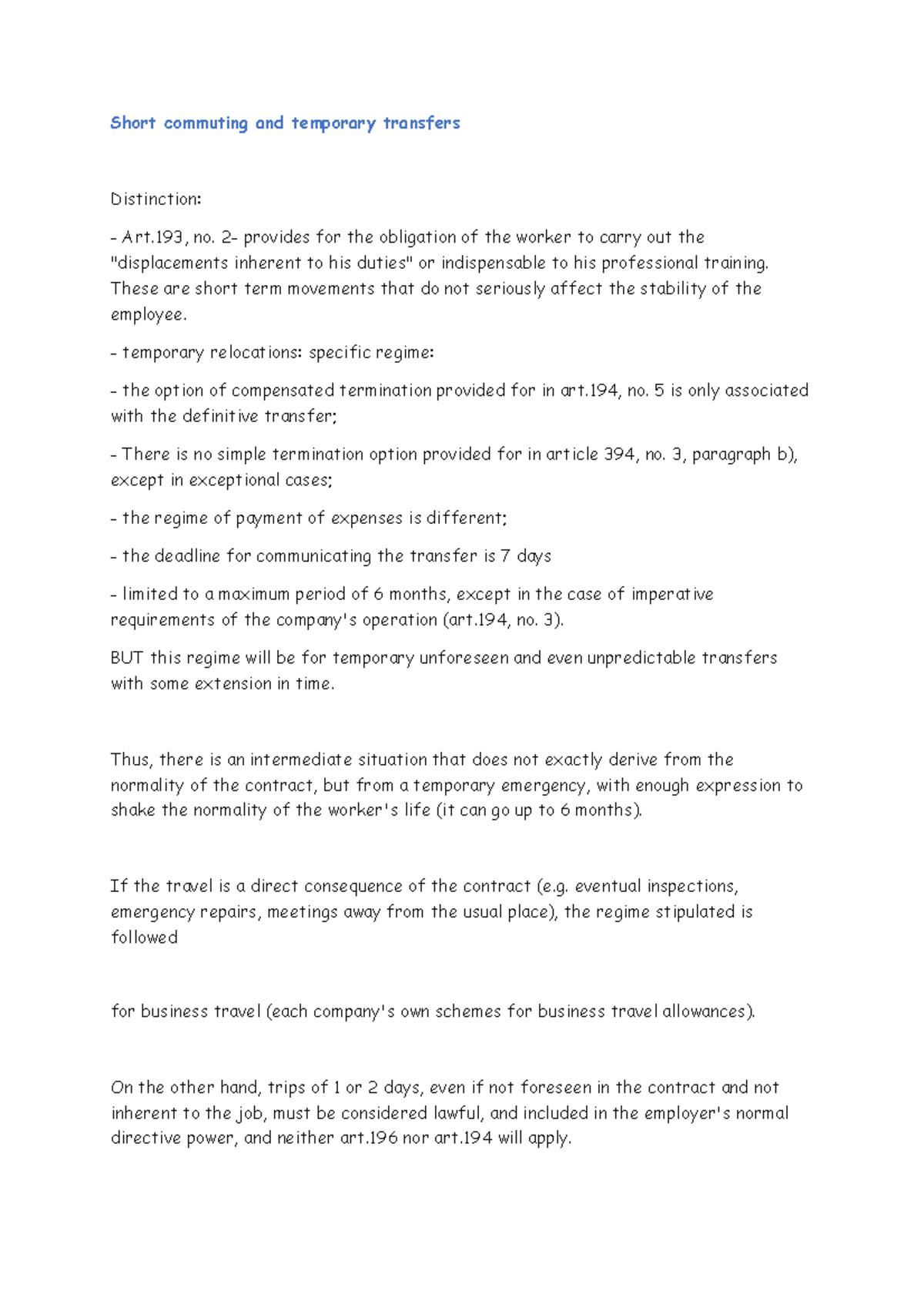 Short commuting and temporary transfers 8 - Short commuting and ...