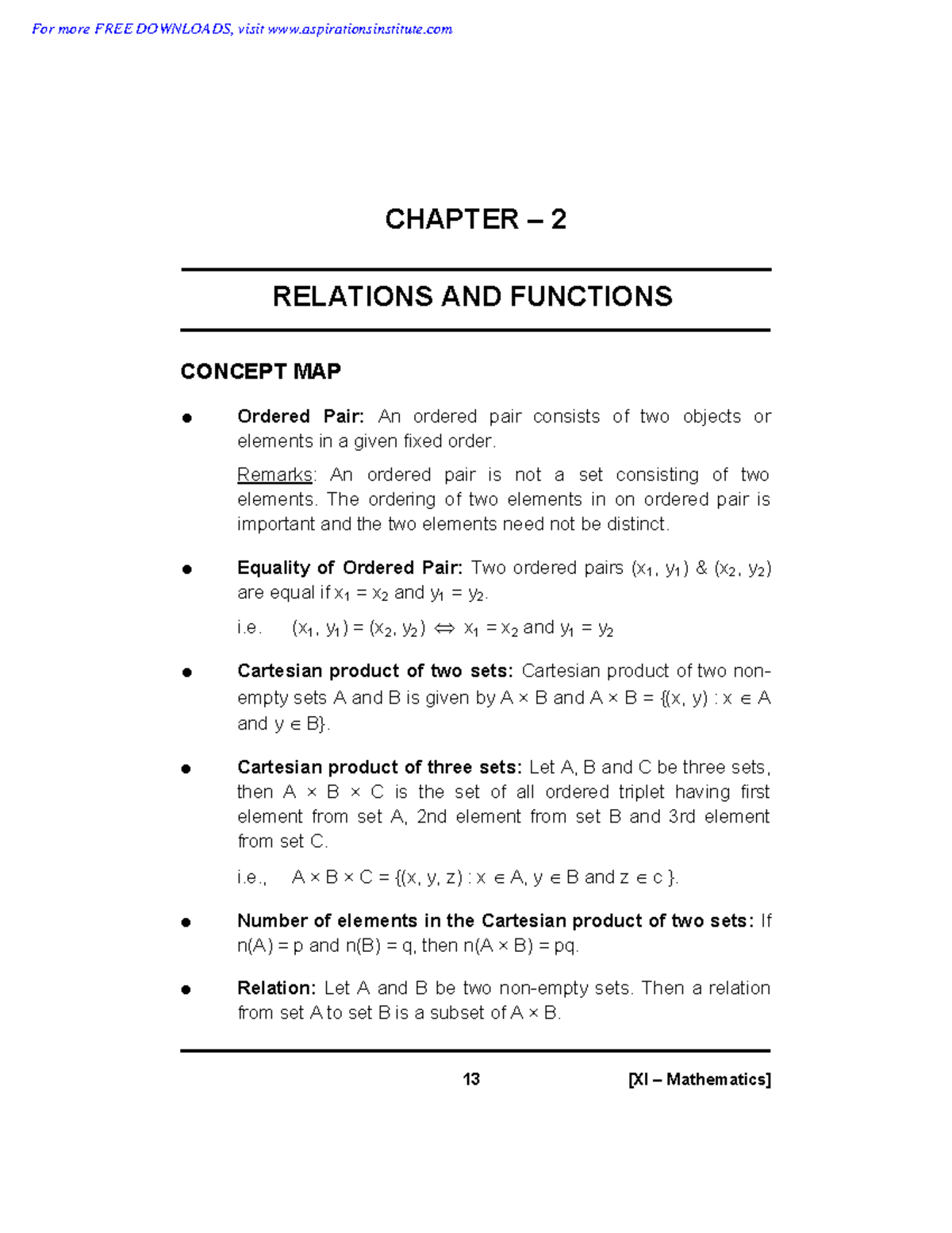 11 Maths Relations and Functions Notes Assignments - CHAPTER – 2 ...