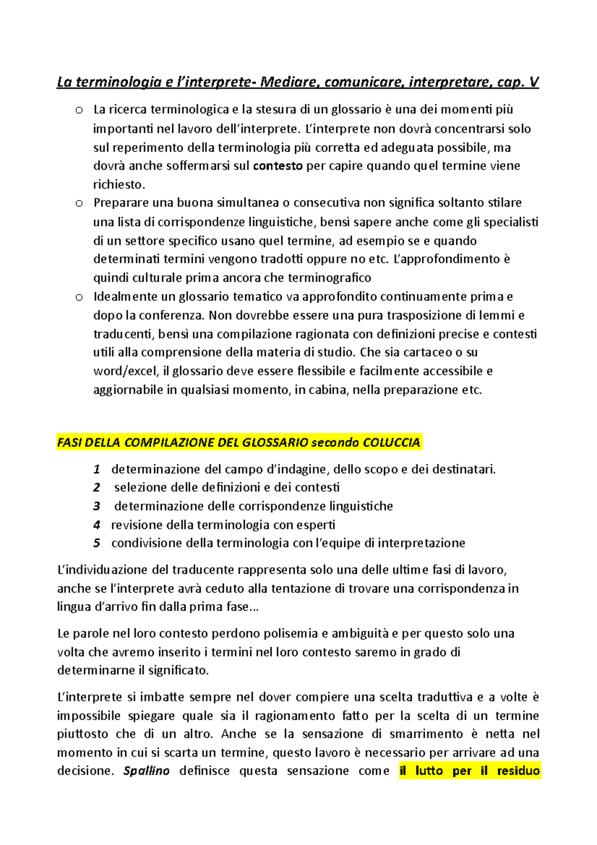 Terminologia e interprete (Cap. V Mediare, comunicare, interpretare ...