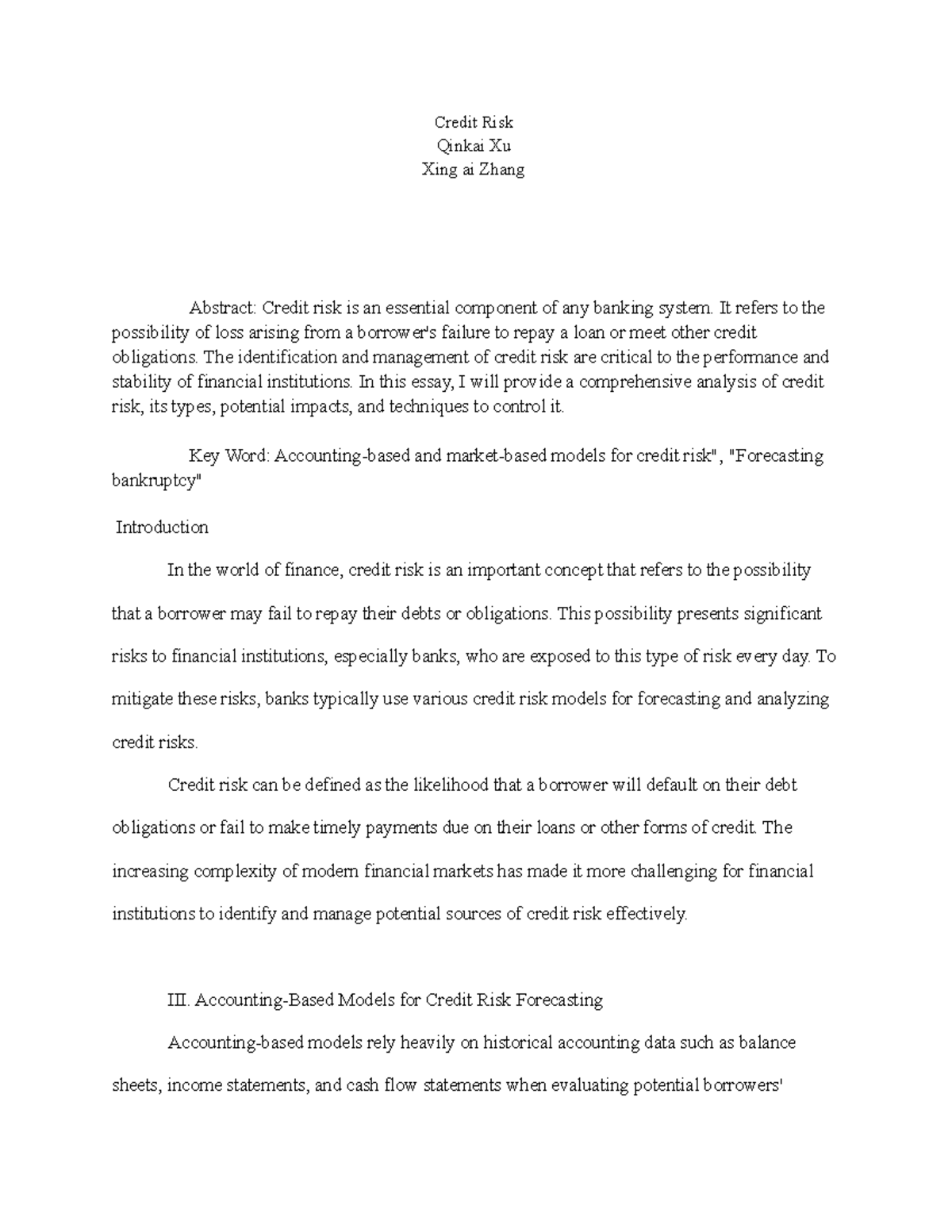 Credit risk UK finance essay (4) - Credit Risk Qinkai Xu Xing ai Zhang ...