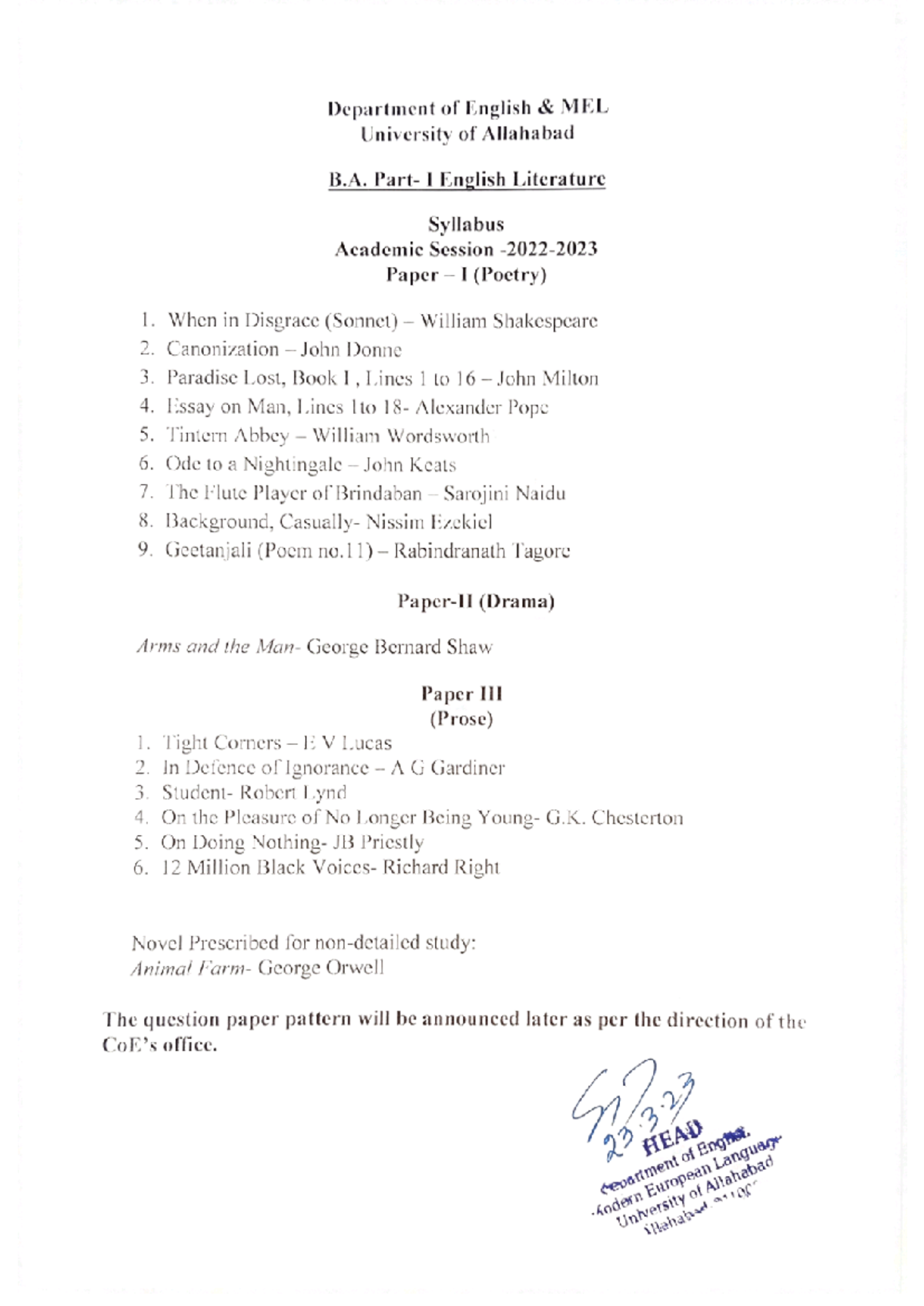 BA English Curtailed Syllabus 2022 - Bachler of art - Studocu