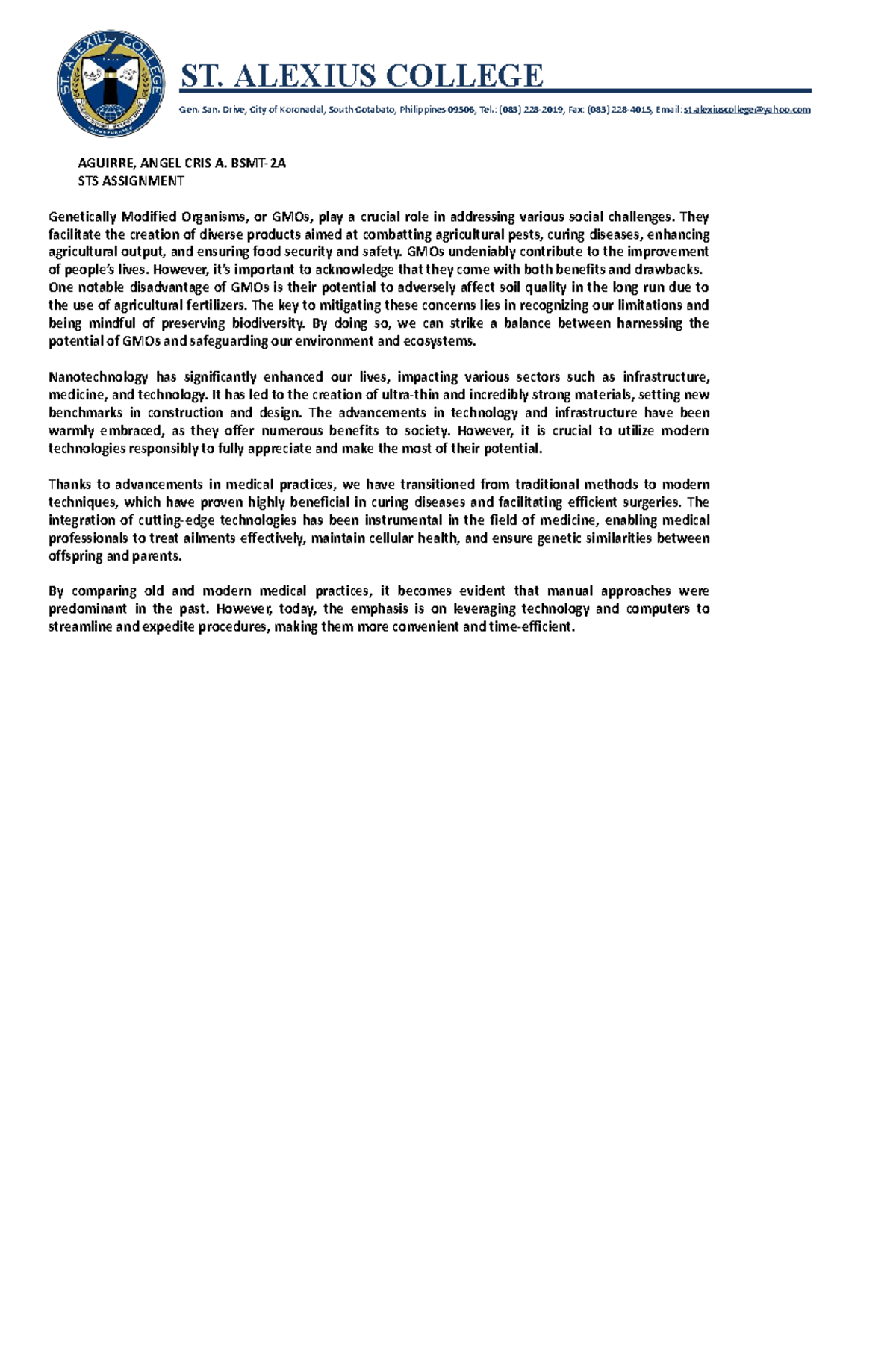 STS Asynchronous TASK - Hope it helps - Z ST. ALEXIUS COLLEGE Gen. San ...