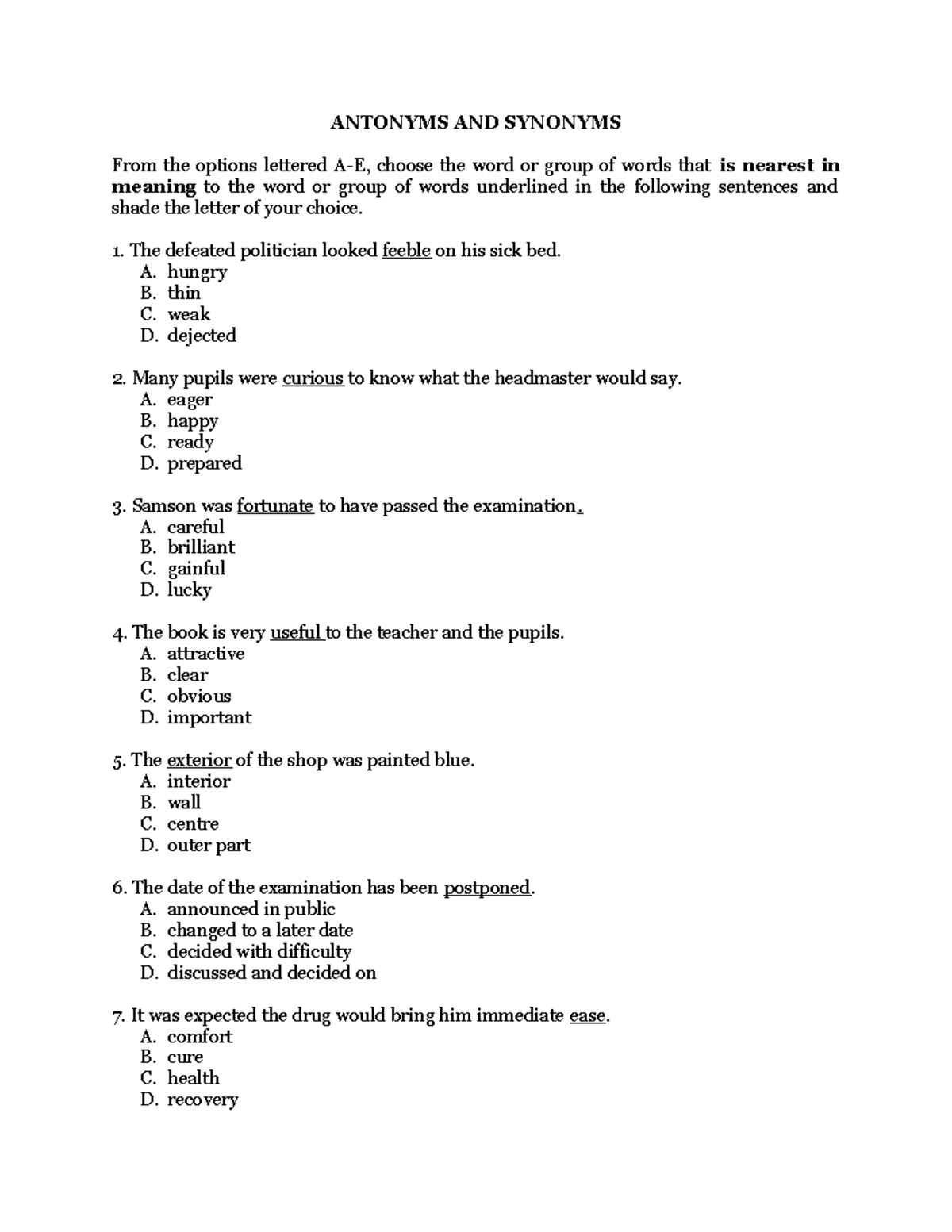 Antonyms AND Synonyms - Lexis material - ANTONYMS AND SYNONYMS From the ...