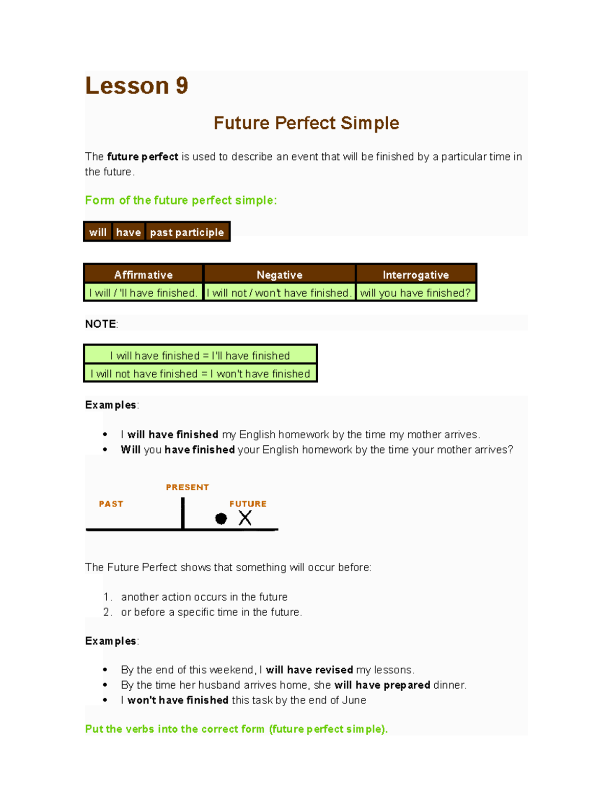 Lecciones Libro Avanzado Anexo - Lesson 9 Future Perfect Simple The ...