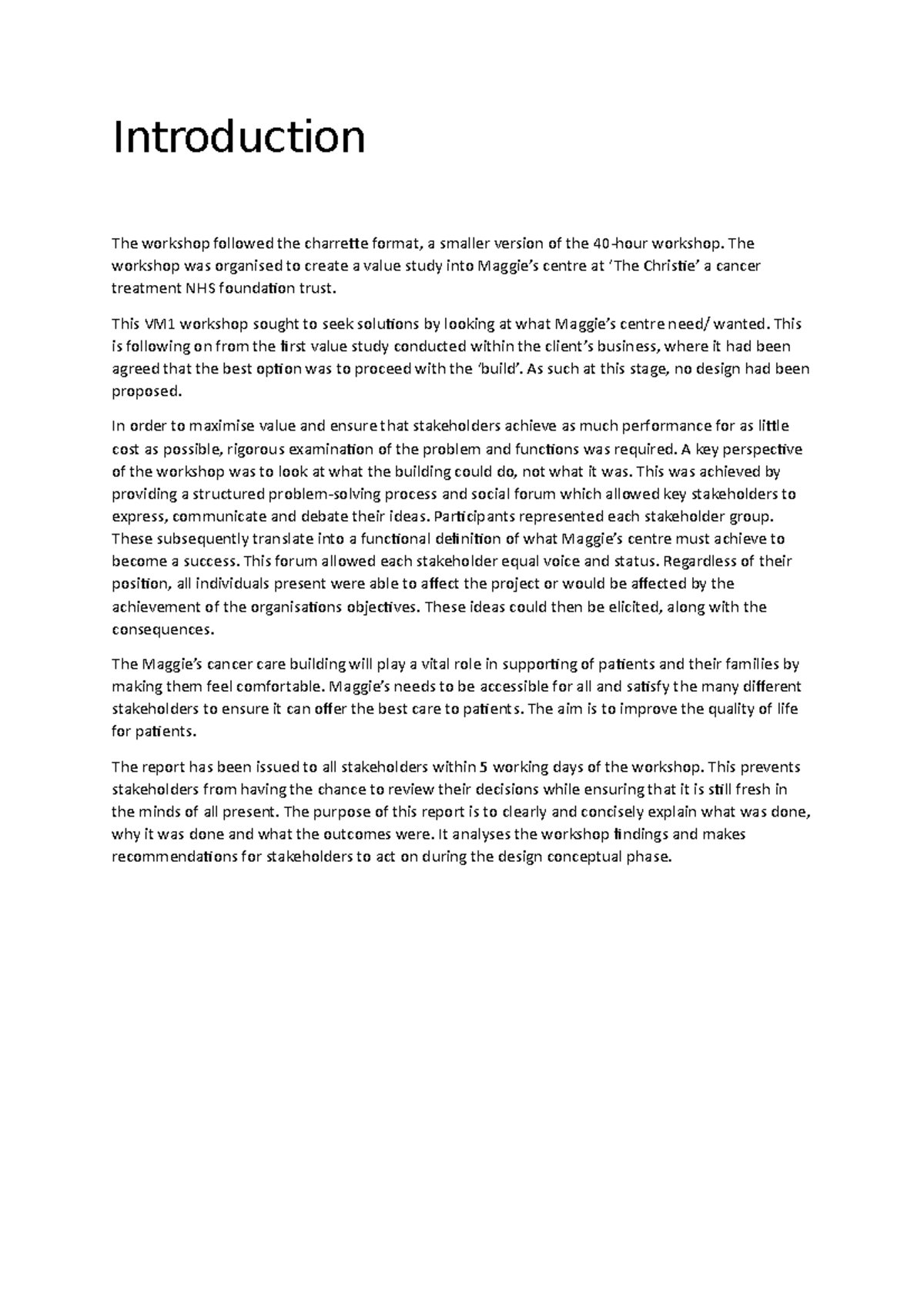 Introduction - Group report - Introduction The workshop followed the ...