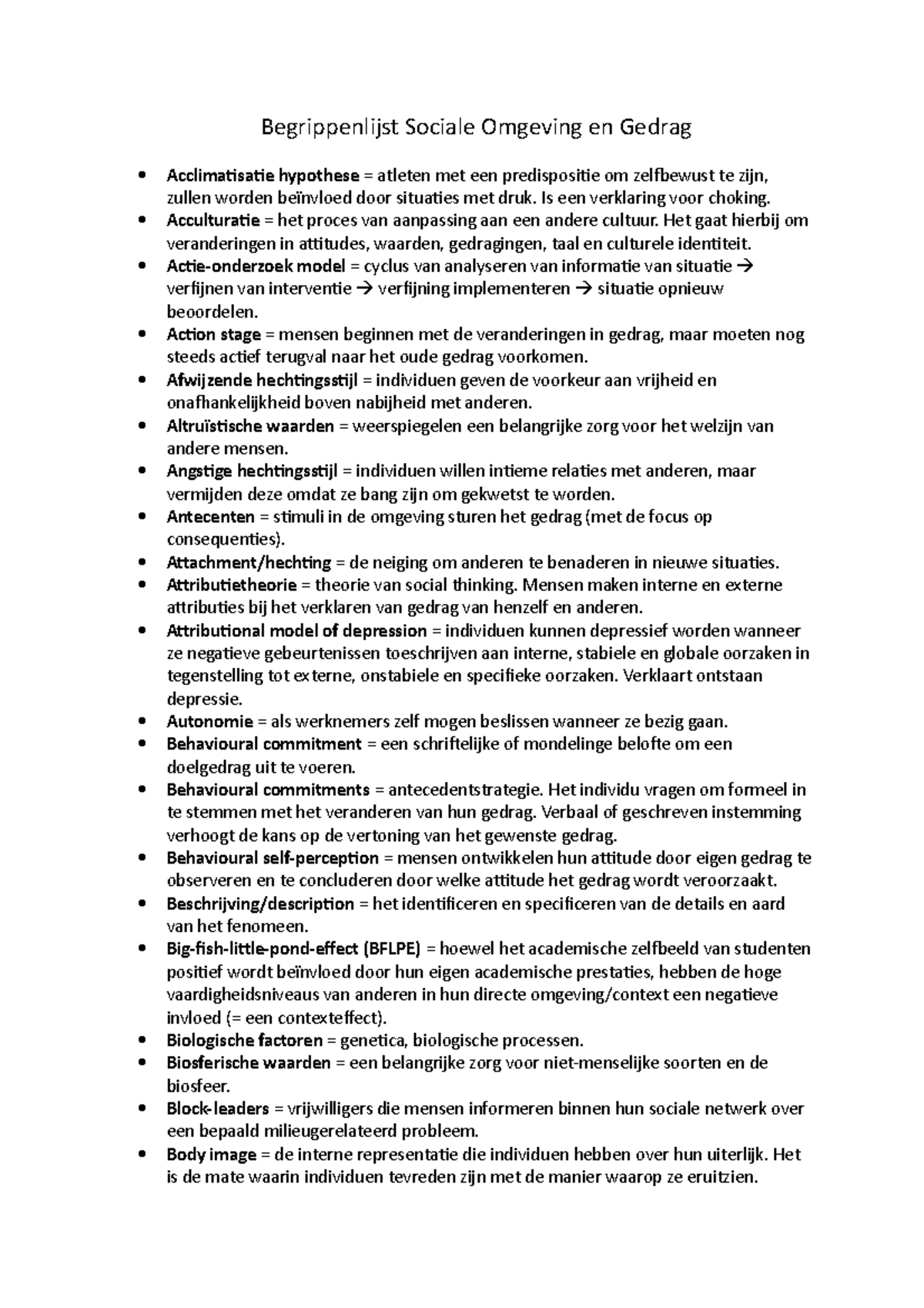 Begrippenlijst Sociale Omgeving en Gedrag - Is een verklaring voor ...