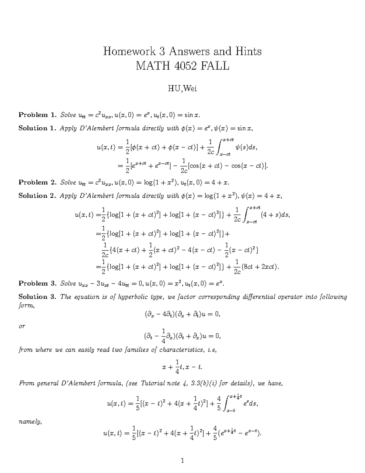 Hw 03 - Wu Hei - Homework 3 Answers and Hints MATH 4052 FALL HU,Wei ...