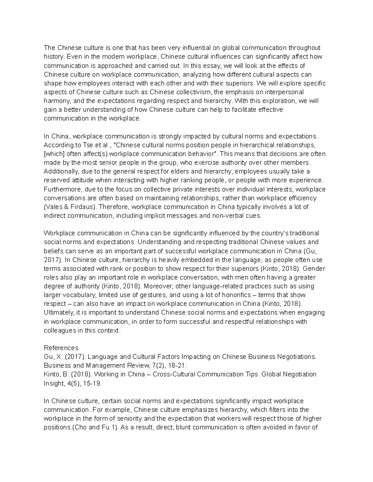 COM315 Chinese Workplace Communication - The Chinese culture is one ...