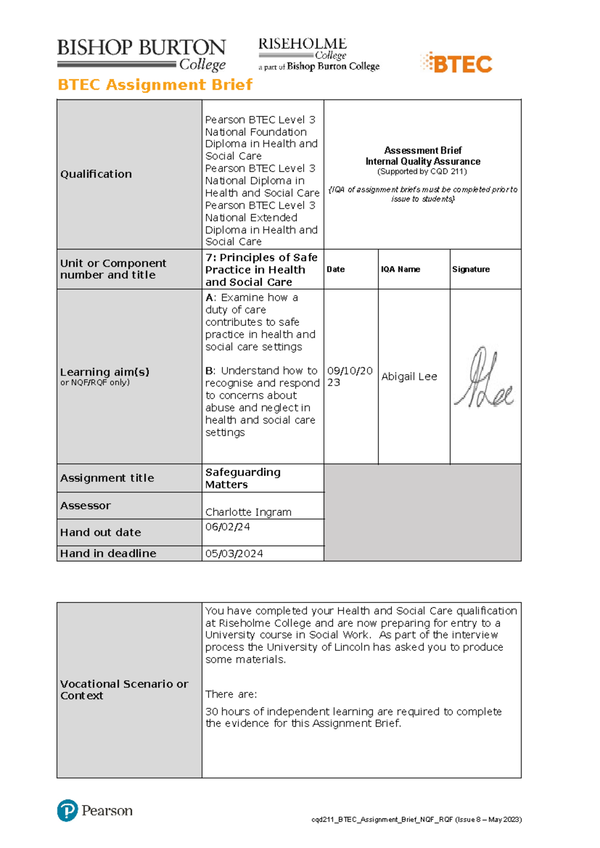 Unit 7 assignment 1 - unit 7 - BTEC Assignment Brief Qualification Pearson BTEC Level 3 National ...