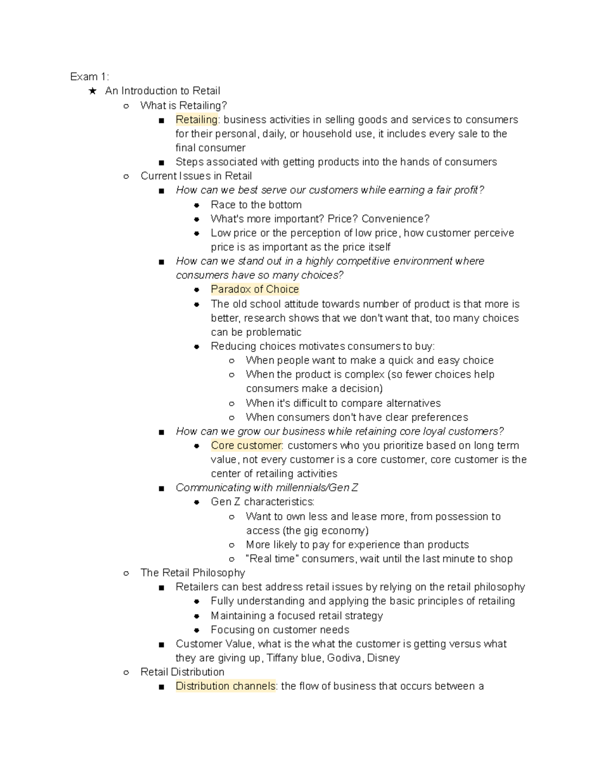MAR Exam 1 Lecture Notes - Exam 1: ★ An Introduction to Retail What is ...