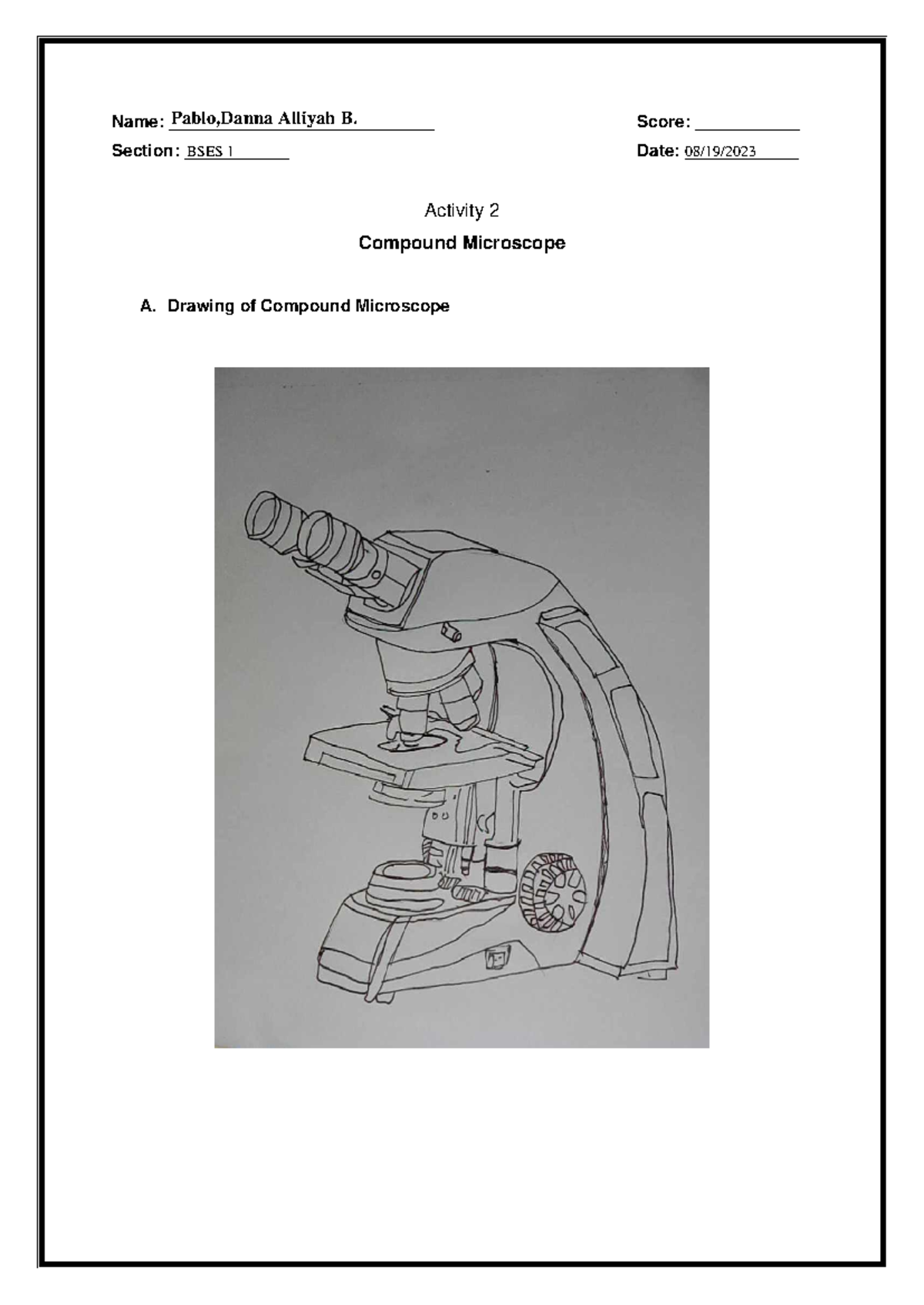 Laboratory Report Microscopy - Name: ____________________________ Score: ___________ Section ...