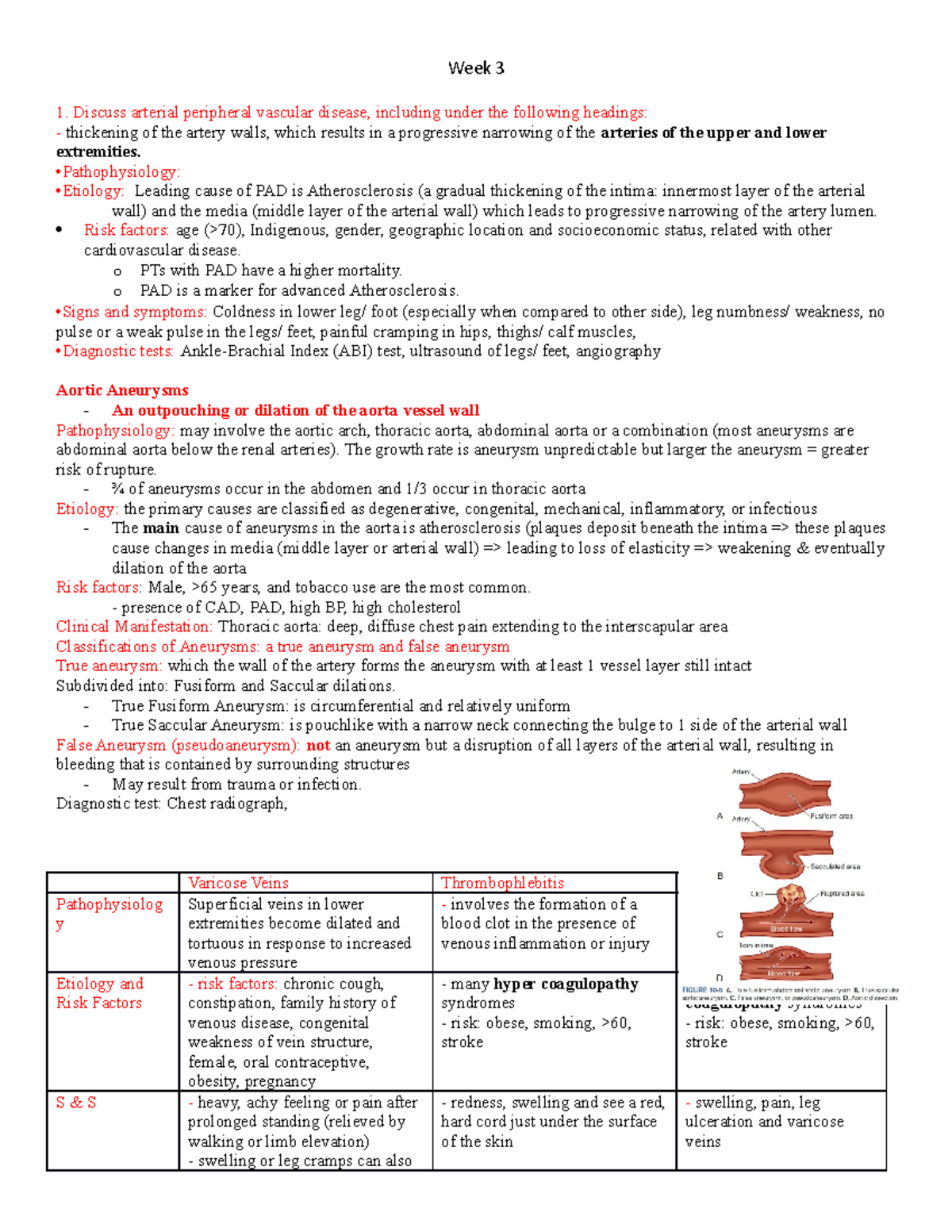 Week 3 - weekly outcomes - Week 3 Discuss arterial peripheral vascular ...