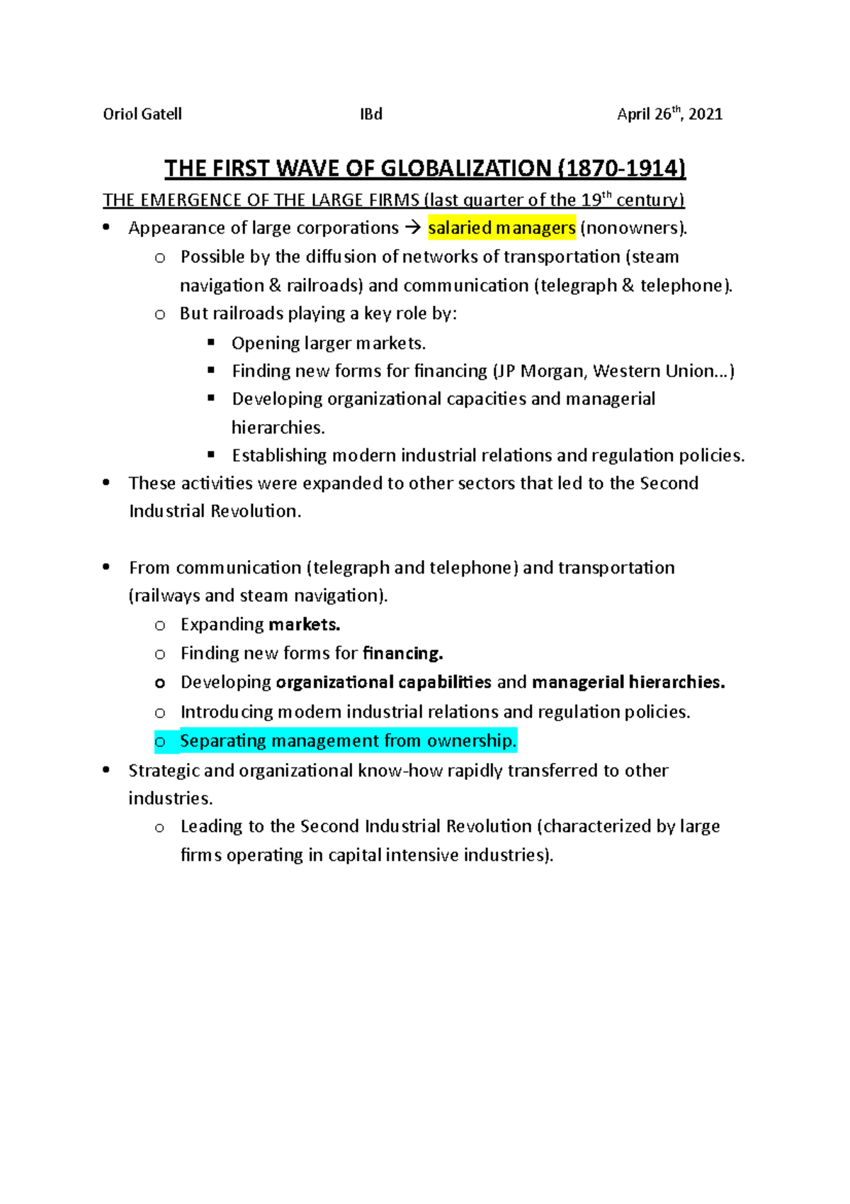 The first wave of globalization - Oriol Gatell IBd April 26th, 2021 THE ...