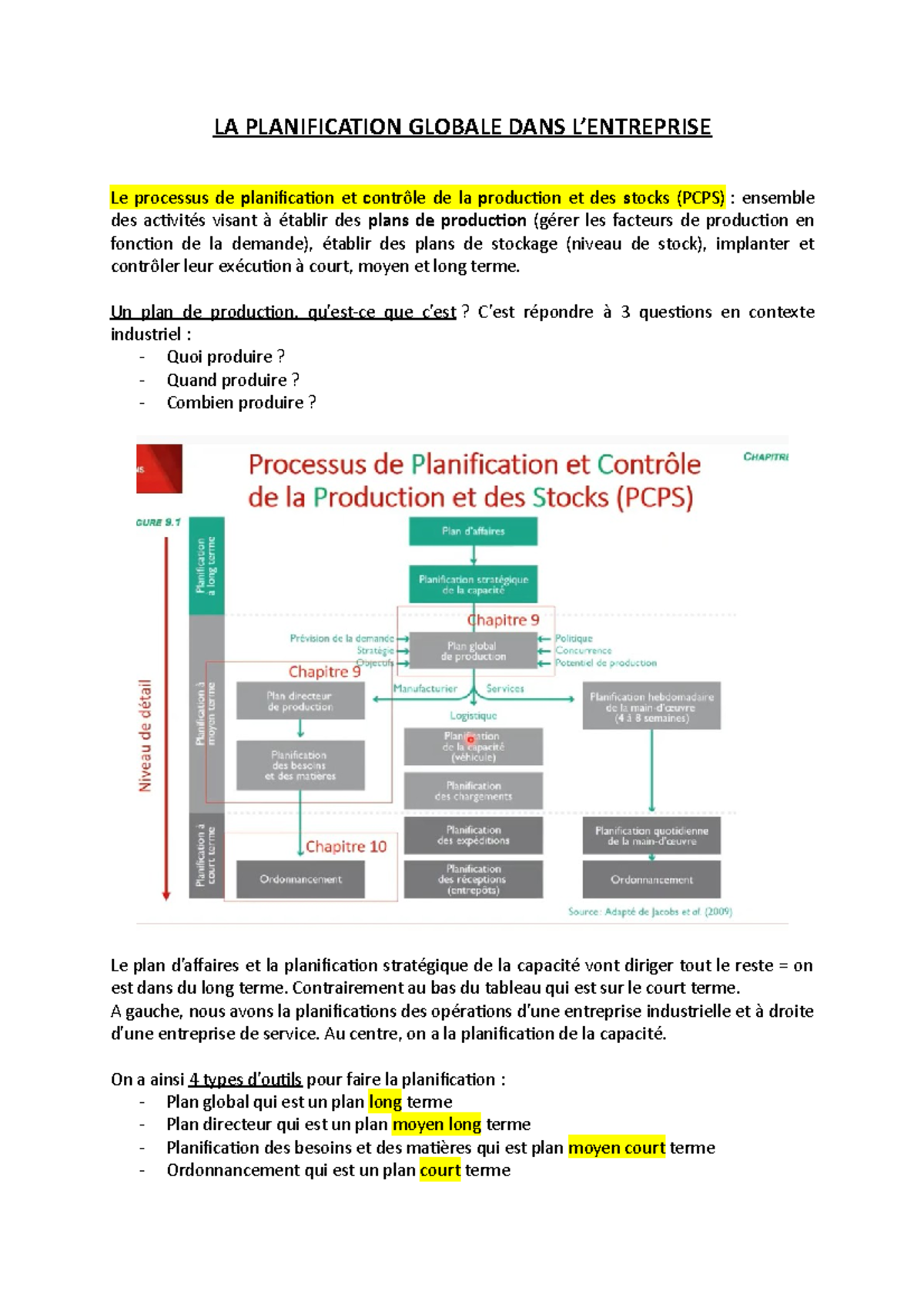 Séance 9 - Notes de cours 9 - LA PLANIFICATION GLOBALE DANS Le ...