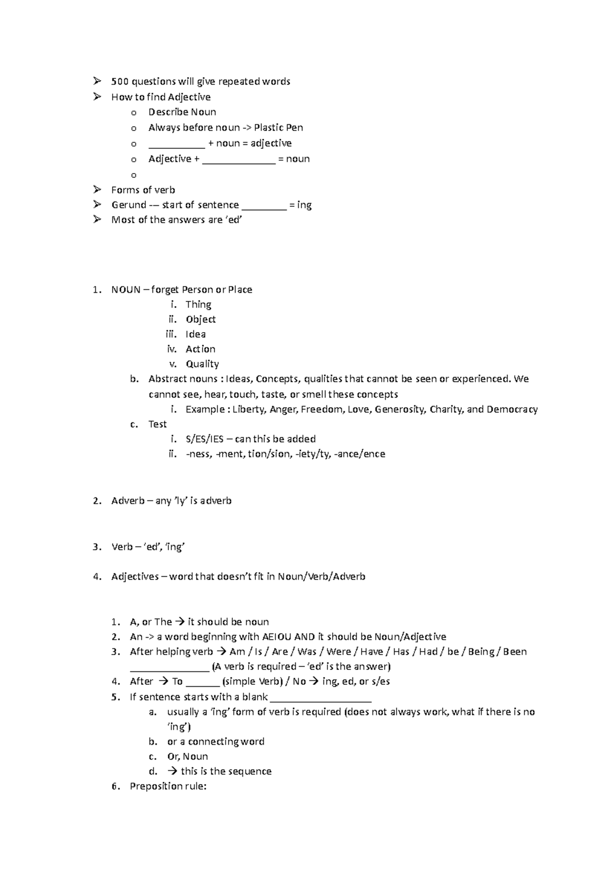500 questions will give repeated words - Thing ii. Object iii. Idea iv ...