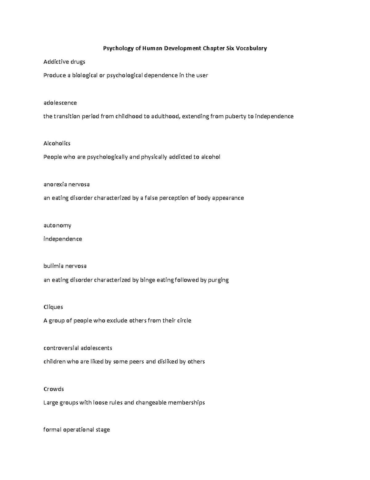 Psychology of Human Development Chapter Six Vocabulary - Warning: TT ...