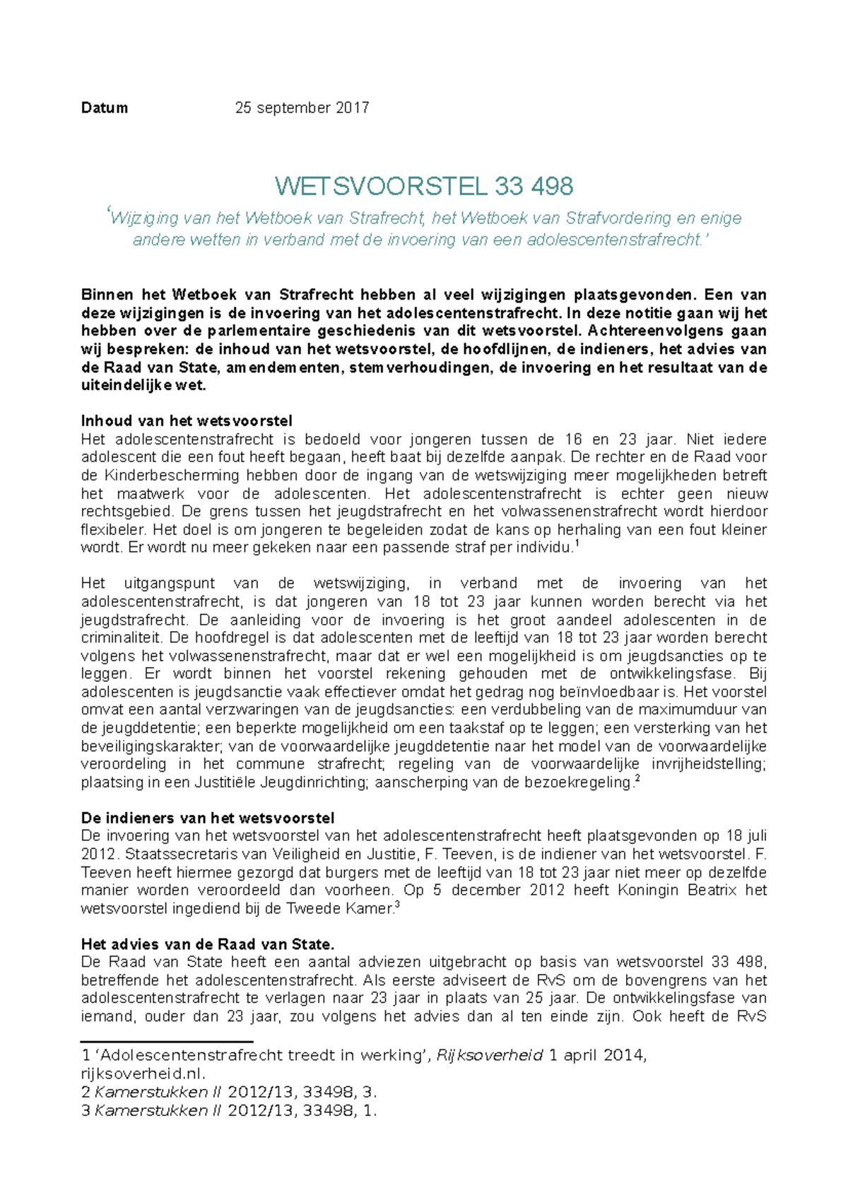 Beroepsproduct P1 wetsvoorstellen - Datum 25 september 2017 ...