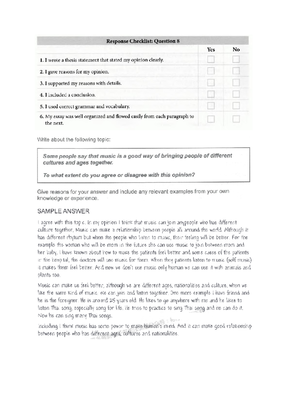 Question 8 - Writing - Assessment Criteria (1st) - Tiếng anh thương mại ...