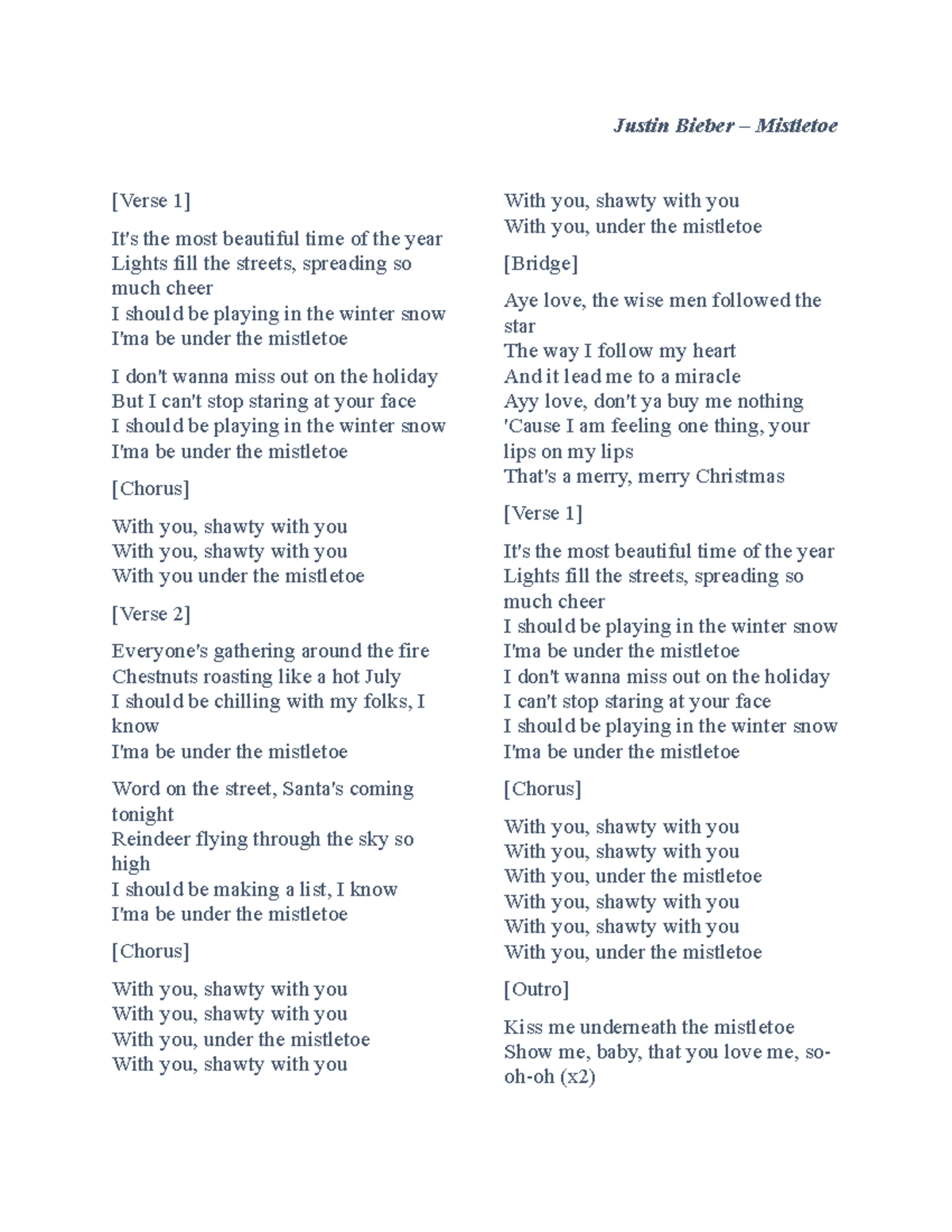 Mistletoe - listening to song - Justin Bieber – Mistletoe [Verse 1] It ...