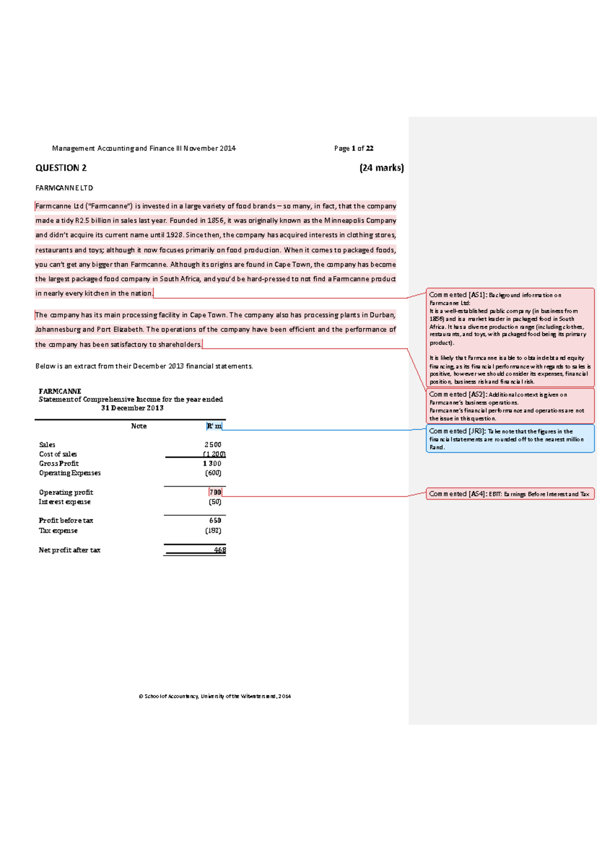 2014 Nov Exam Q2 - Annotated-1 - Management Accounting and Finance III ...