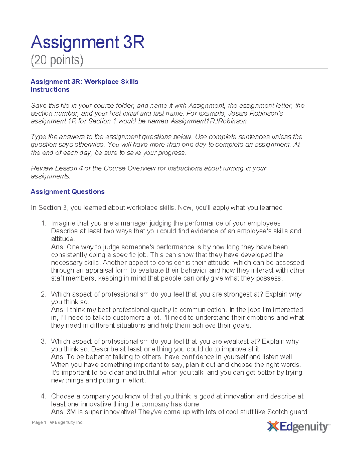 Assignment 3R - EL5733 Answers - Page 1 | © Edgenuity Inc Assignment 3R ...