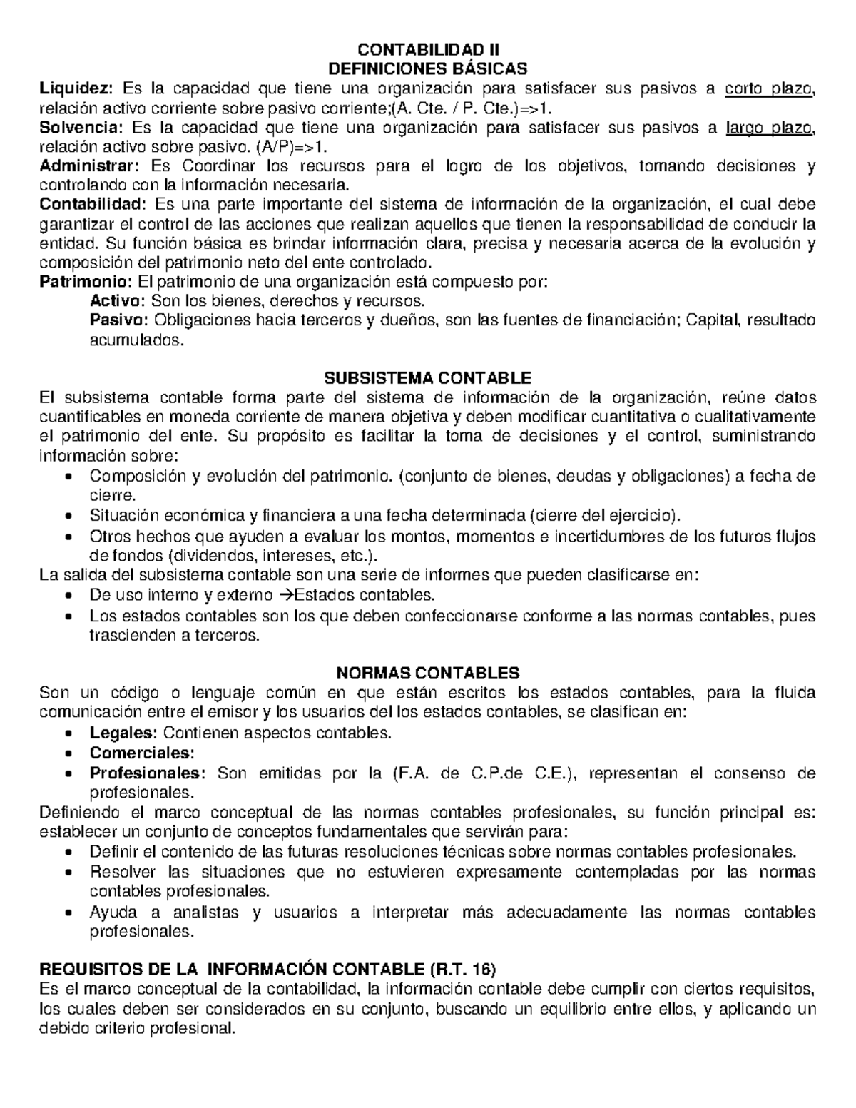 Teoria contable 3 - CONTABILIDAD II DEFINICIONES BÁSICAS Liquidez: Es ...