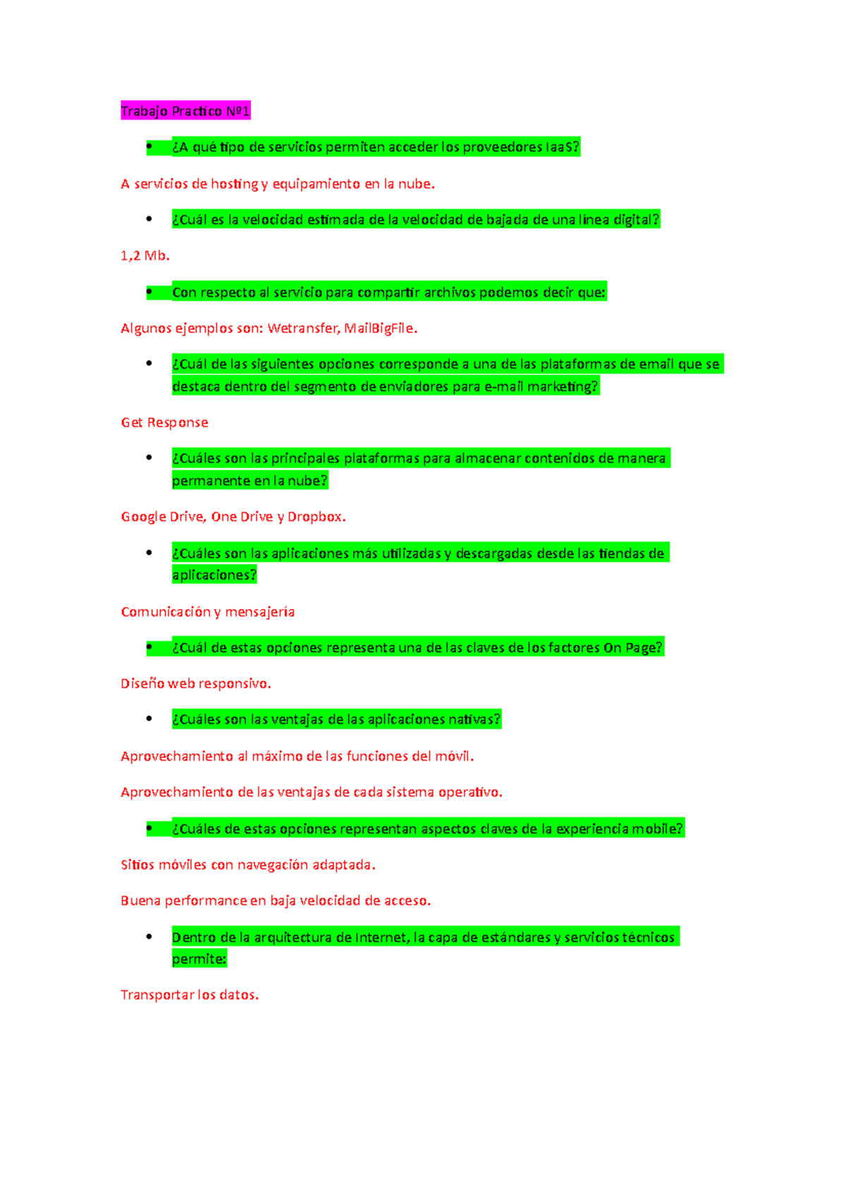 TP 1 Tecnologia en Marketing Digital - Trabajo Practico Nº ¿A qué tipo de servicios permiten ...