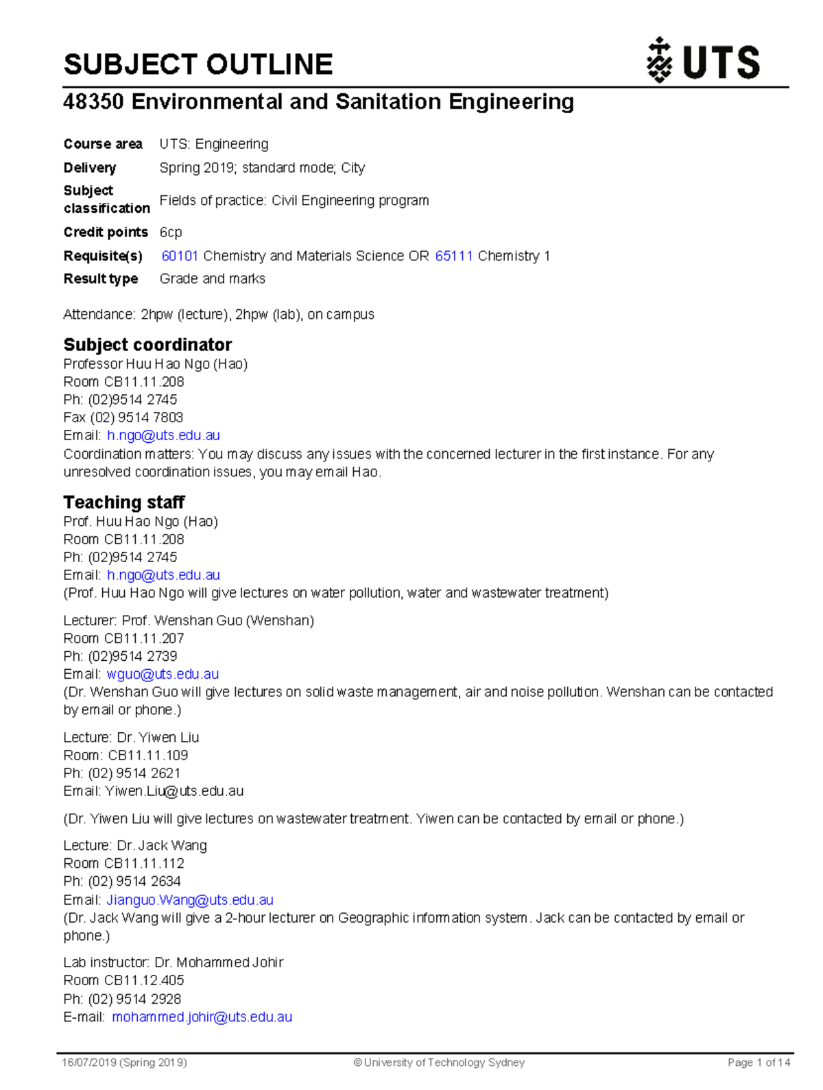 ESE Subject outline - SUBJECT OUTLINE 48350 Environmental and ...