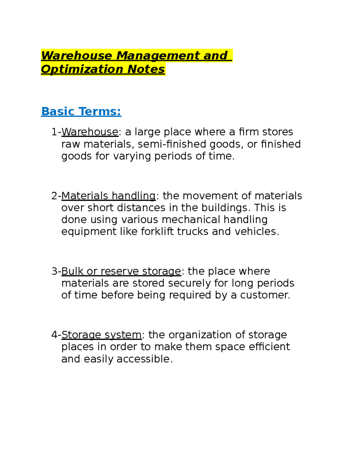Additional material notes - Warehouse Management and Optimization Notes ...