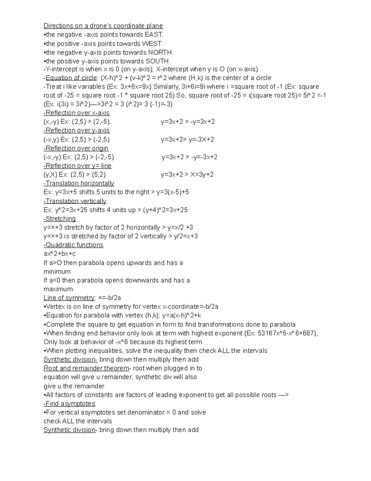 lecture notes for chapter 3 exam review - Directions on a drone’s ...