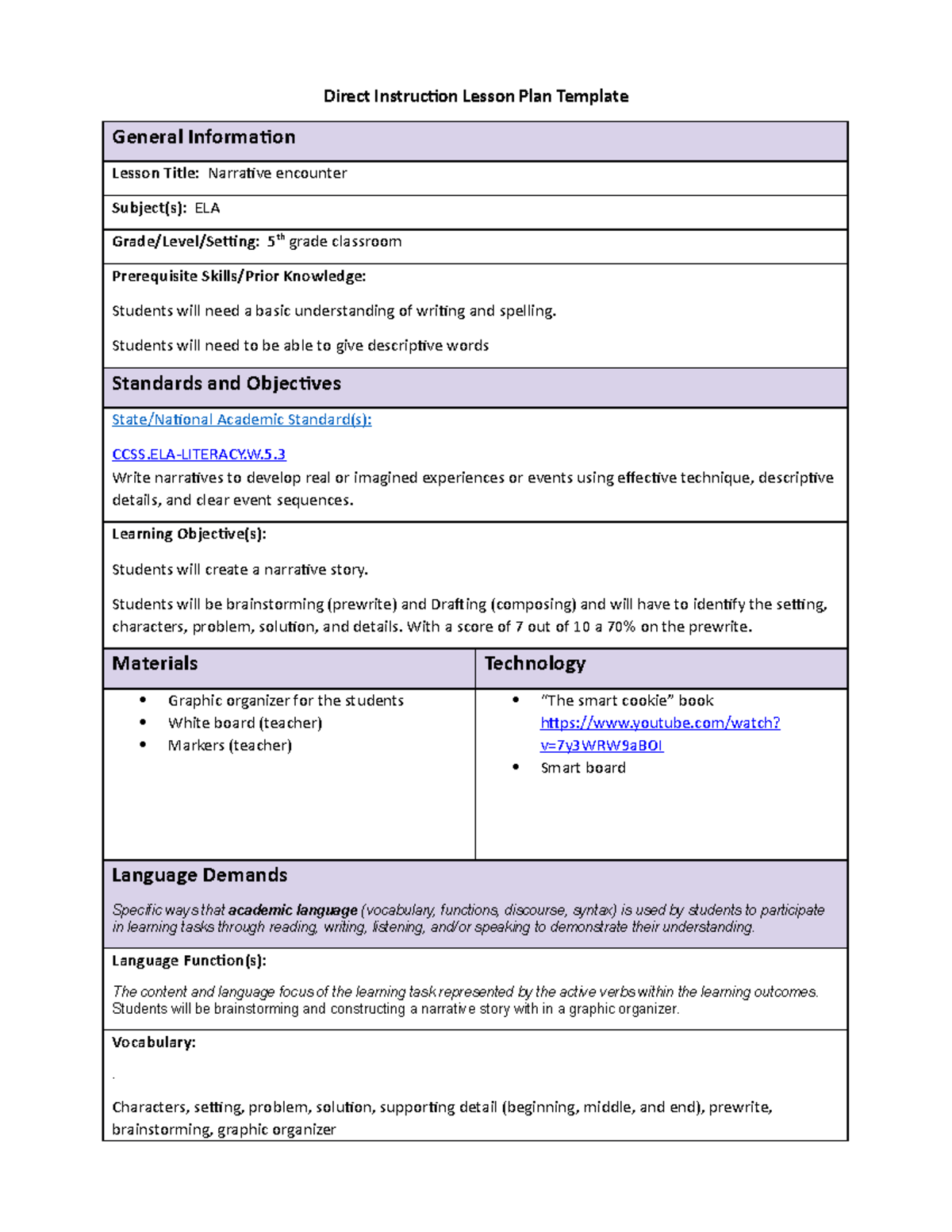Task 2 La Lesson Plan C365 Wgu Lesson Plan Name