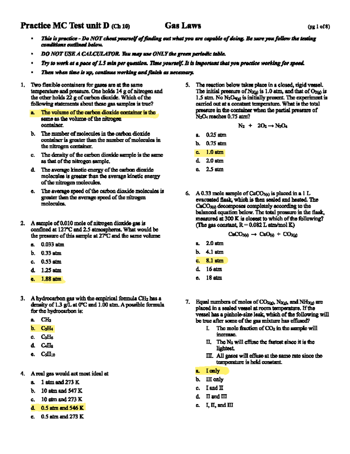 Practice Test - chemistry - Studocu