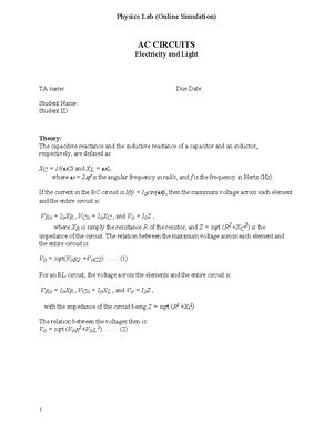 Physics Lab Report - UNIT-18 DC Circuits Lab Report 1444- 10/19/ UNIT ...