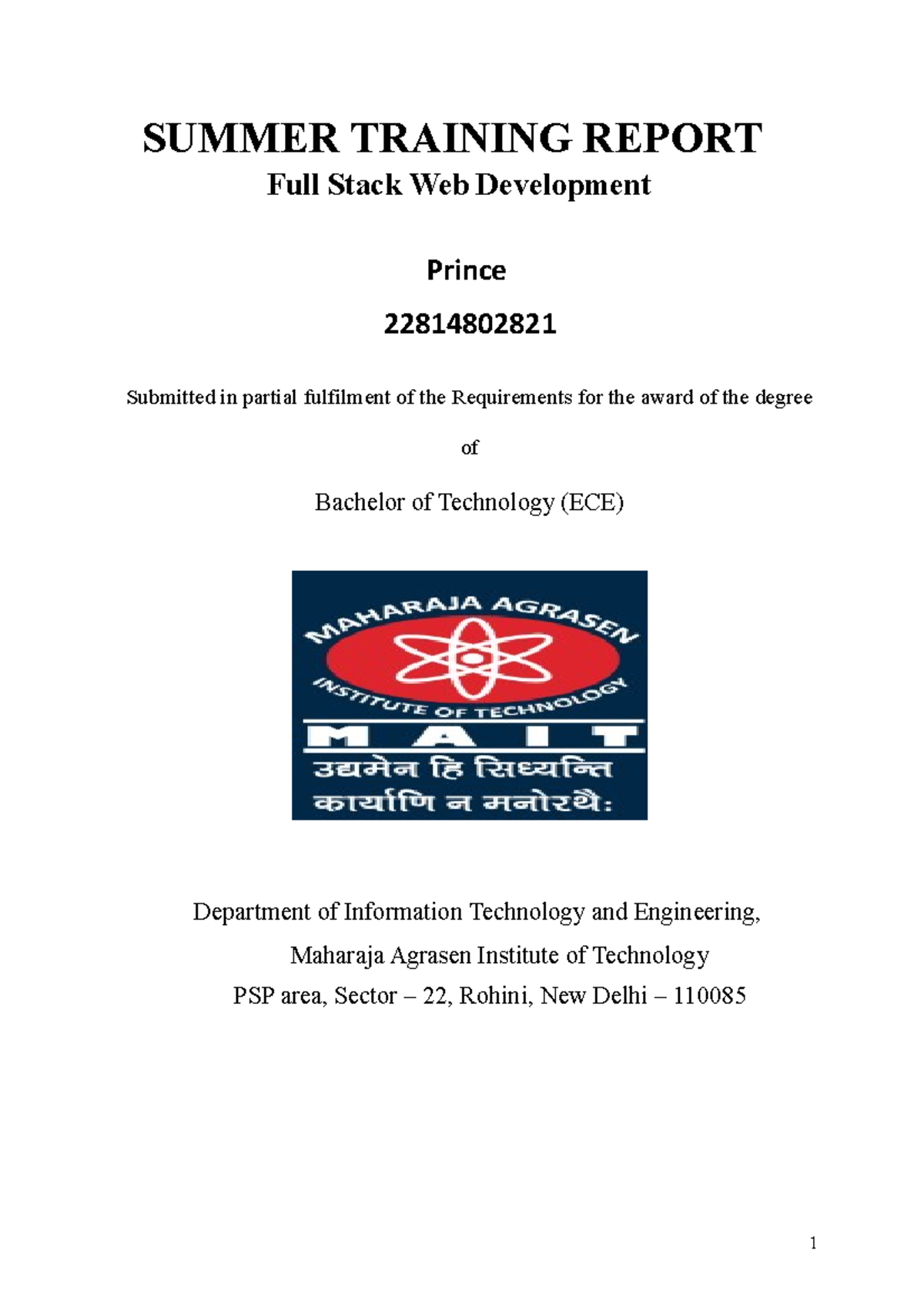 Summer Training Report prince Saiyad - SUMMER TRAINING REPORT Full ...