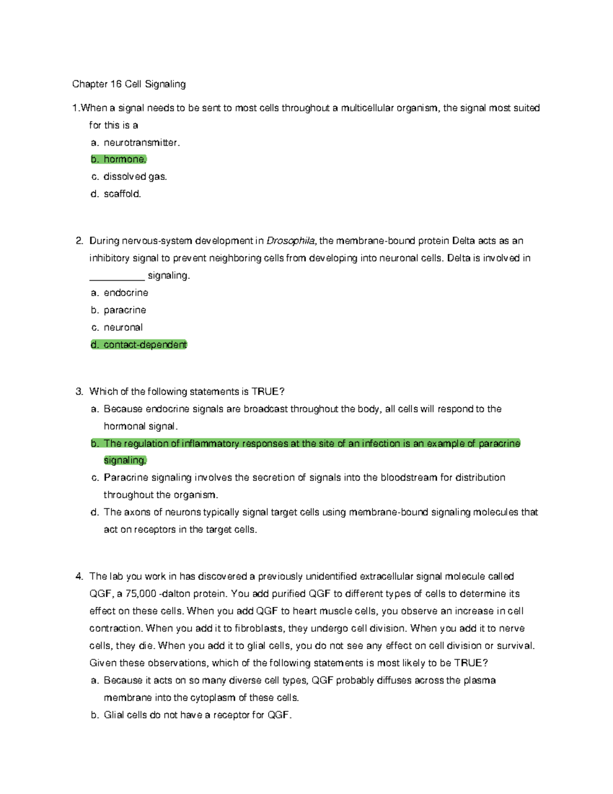 Chapter 16 excise questions-Cell Signaling - Chapter 16 Cell Signaling ...