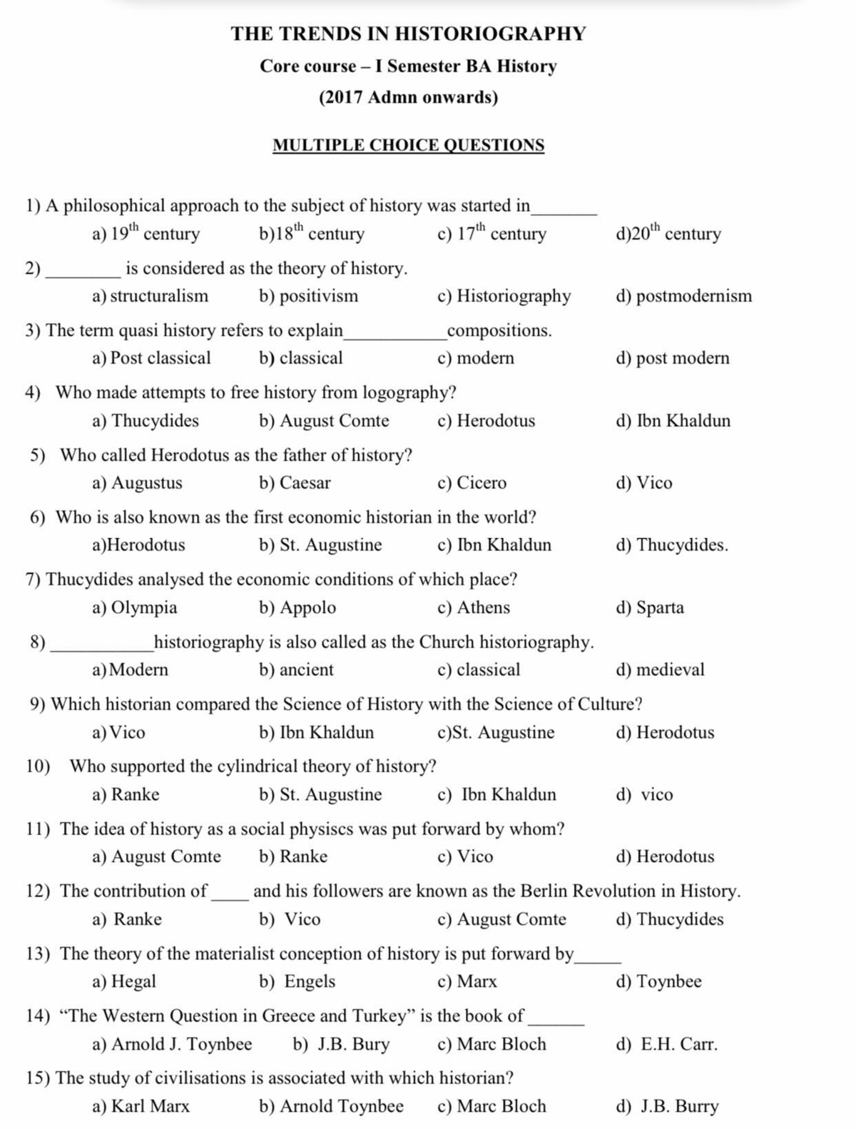 THE Trends IN Historiography Core course – I Semester BA History (2017 ...