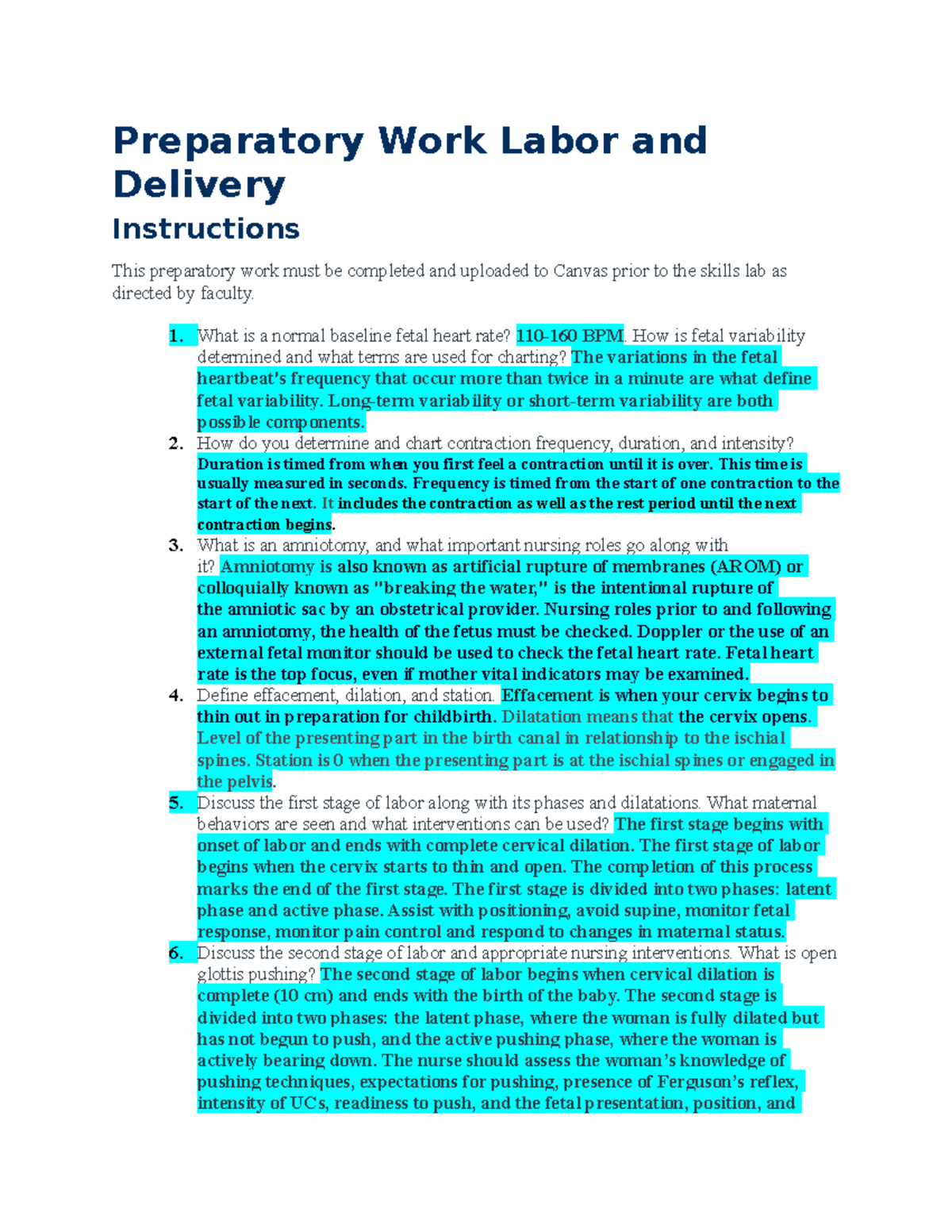 Preparatory Work Labor and Delivery - Preparatory Work Labor and ...