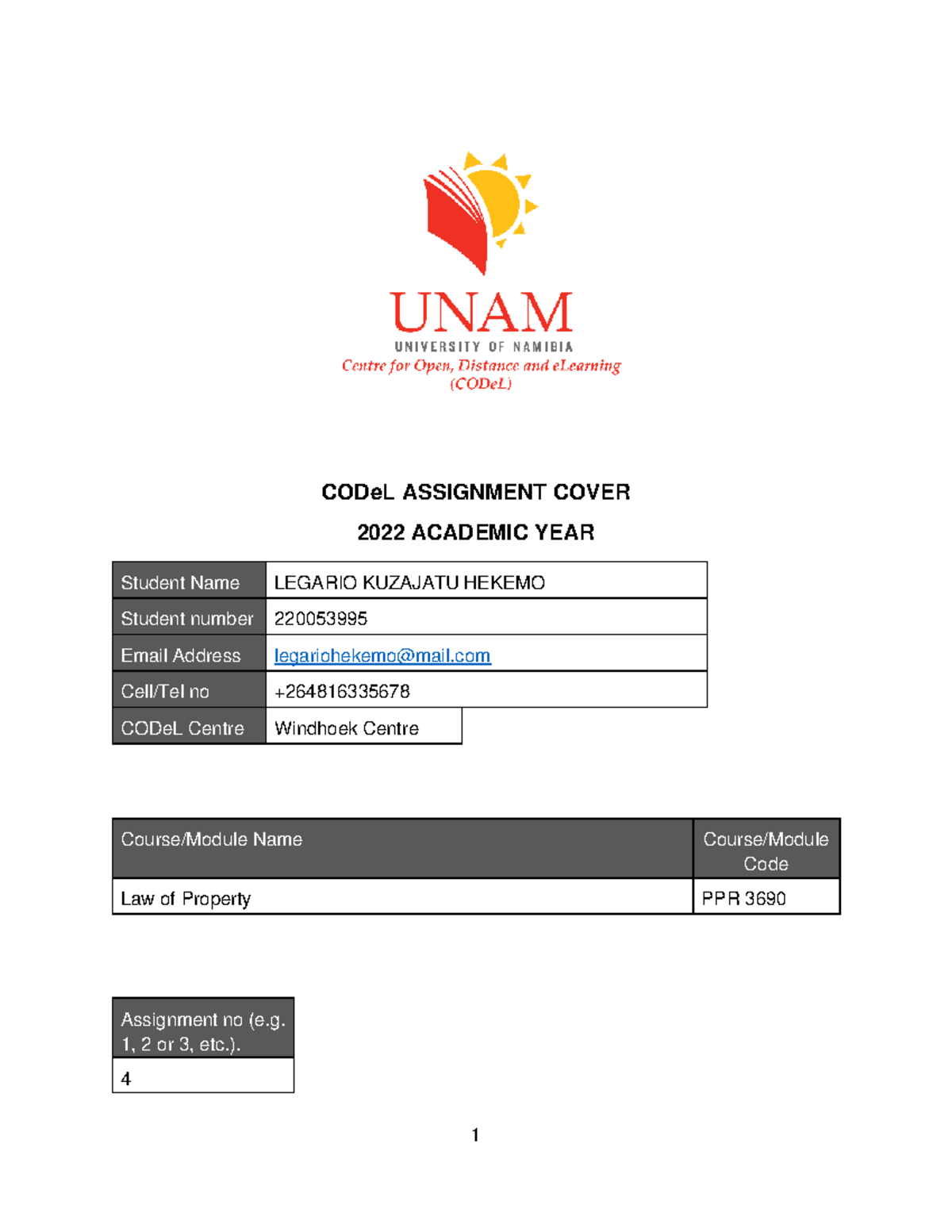 Property 4 - practical work - CODeL ASSIGNMENT COVER 2022 ACADEMIC YEAR ...