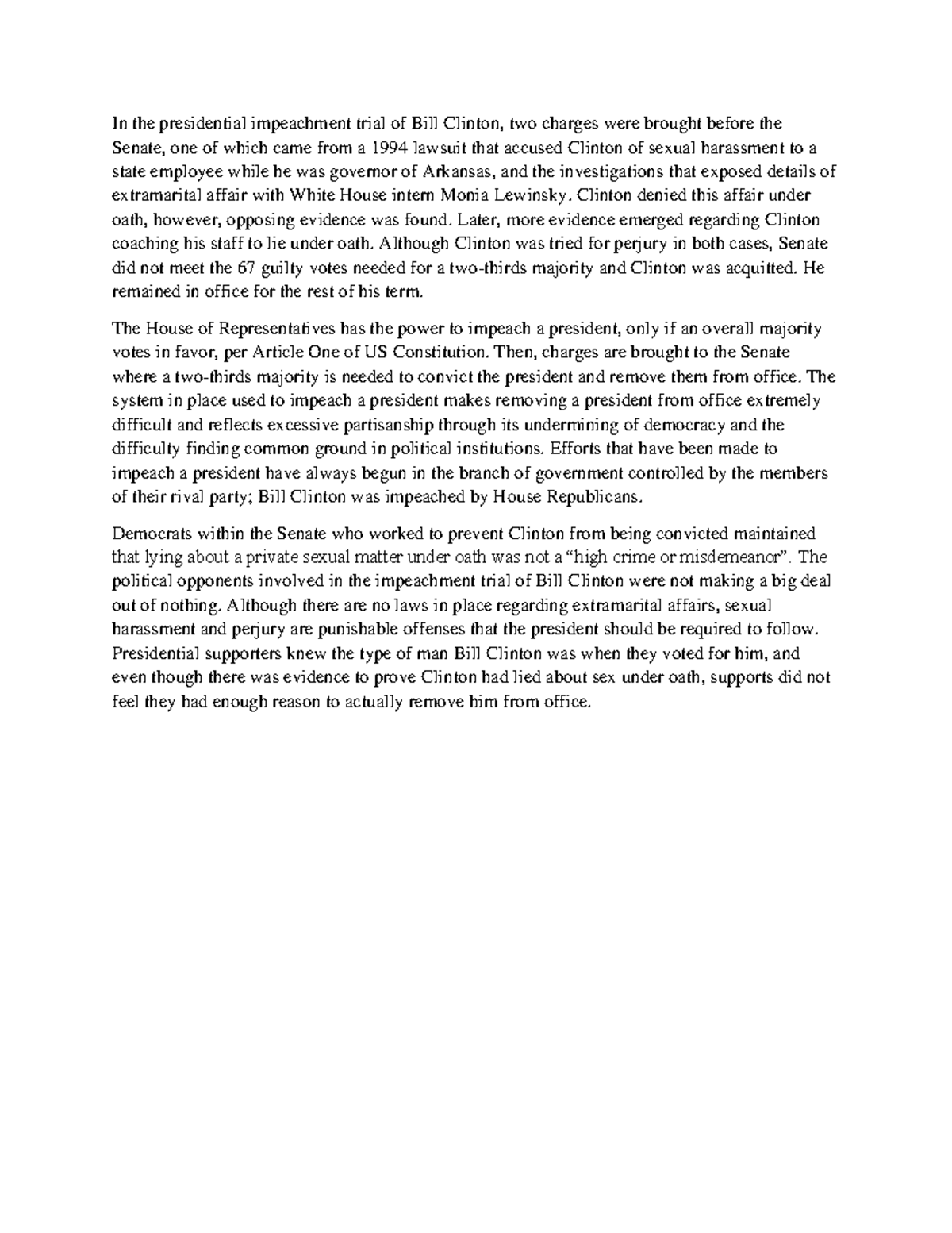 POL 245 Discussion - Assignment - In the presidential impeachment trial ...
