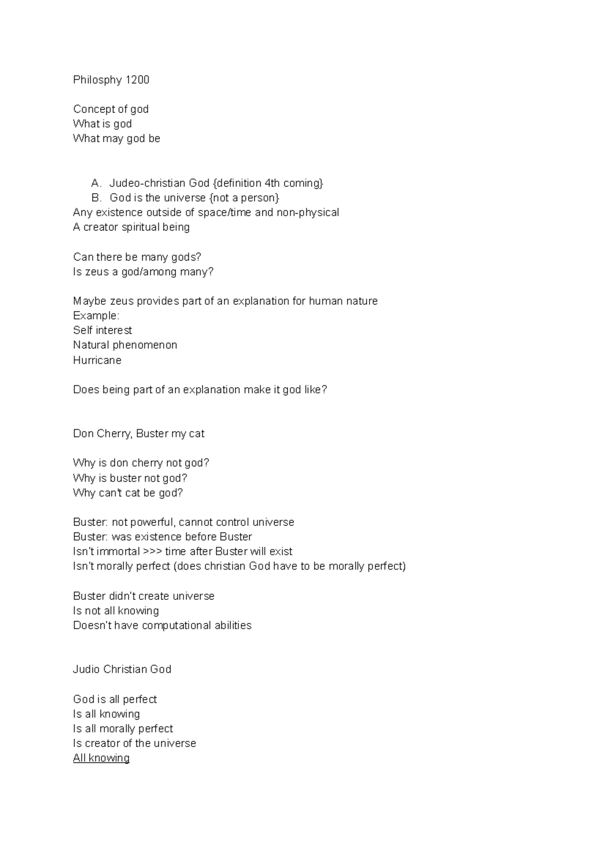 Philosophy 1200 - Philosphy 1200 Concept of god What is god What may ...
