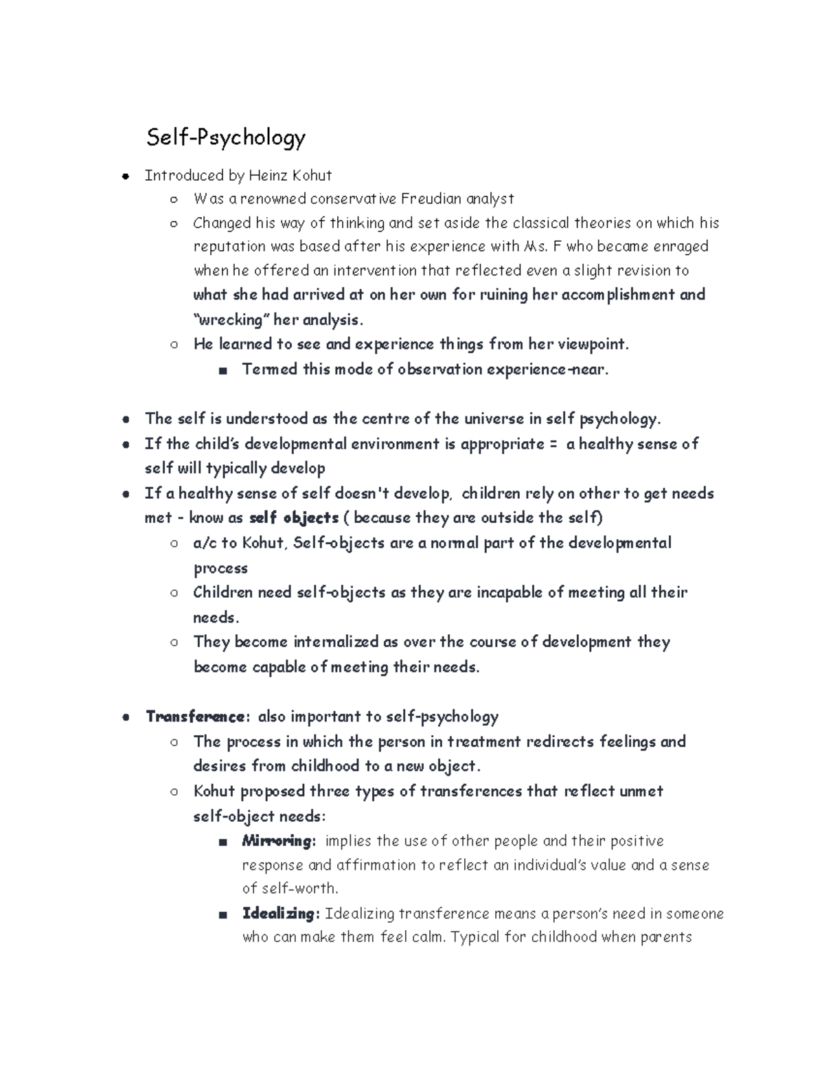 Psychotherapeutic methods B1 - Self-Psychology Introduced by Heinz ...