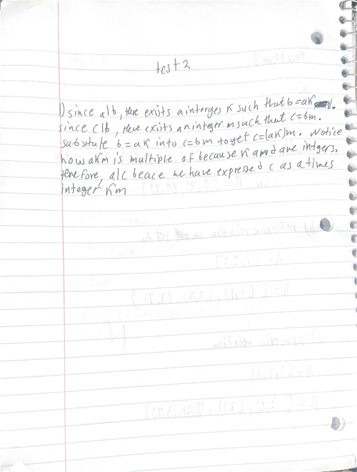 Test 2 - Test 2 for discrete math - test 2 l)since alb, there exists ...